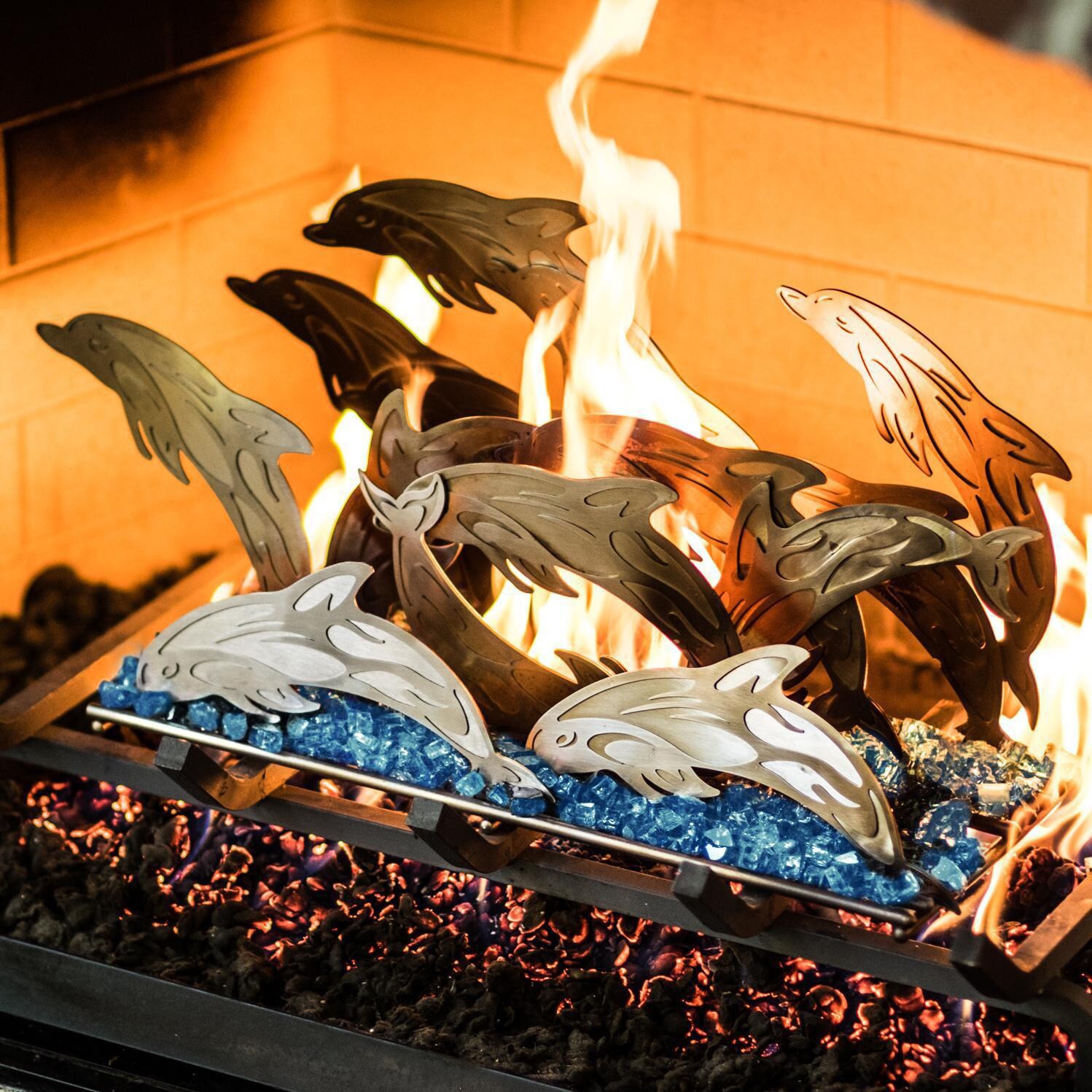 BBQGuys Signature Series Fireplace Sculpture - Dolphin Seascape with ...