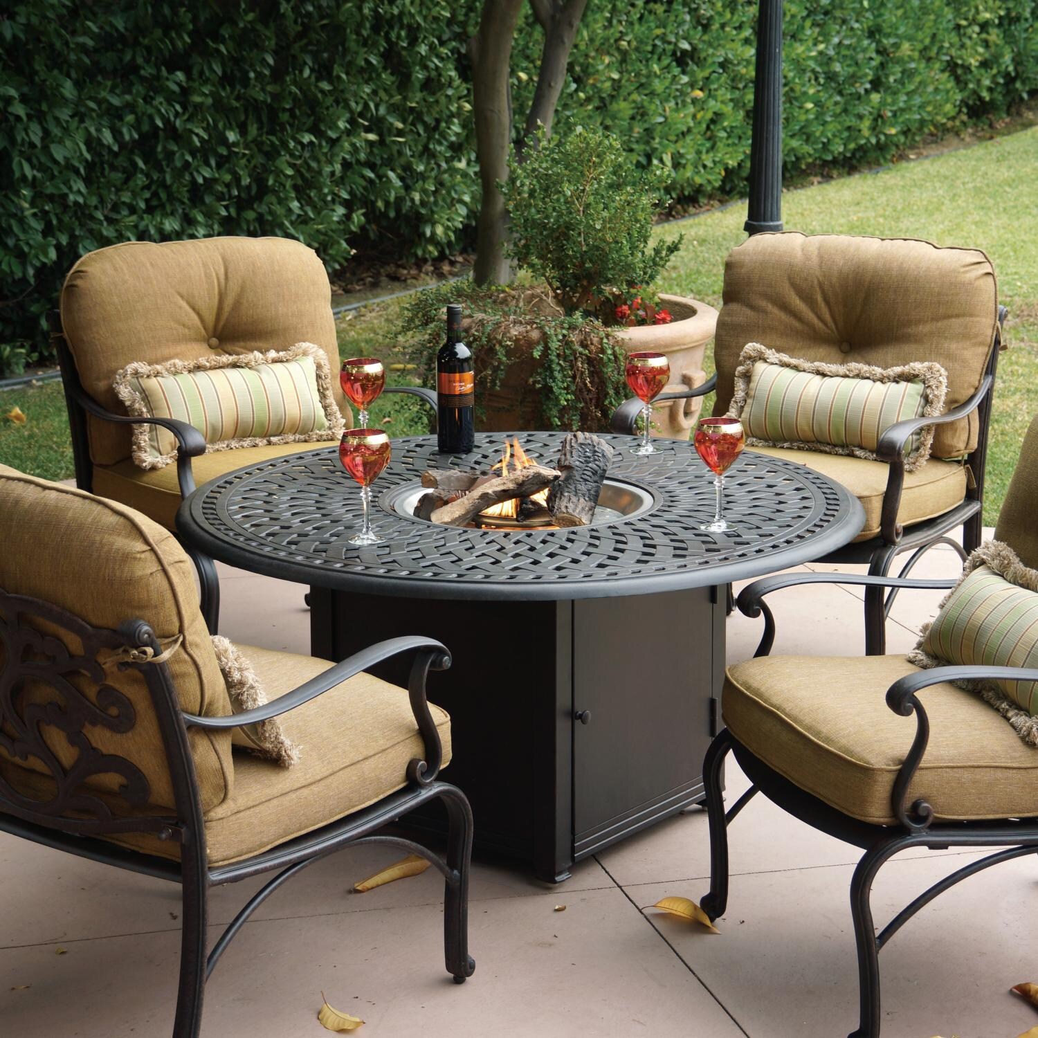 Darlee Catalina 5 Piece Cast Aluminum Patio Fire Pit Seating Set : BBQGuys