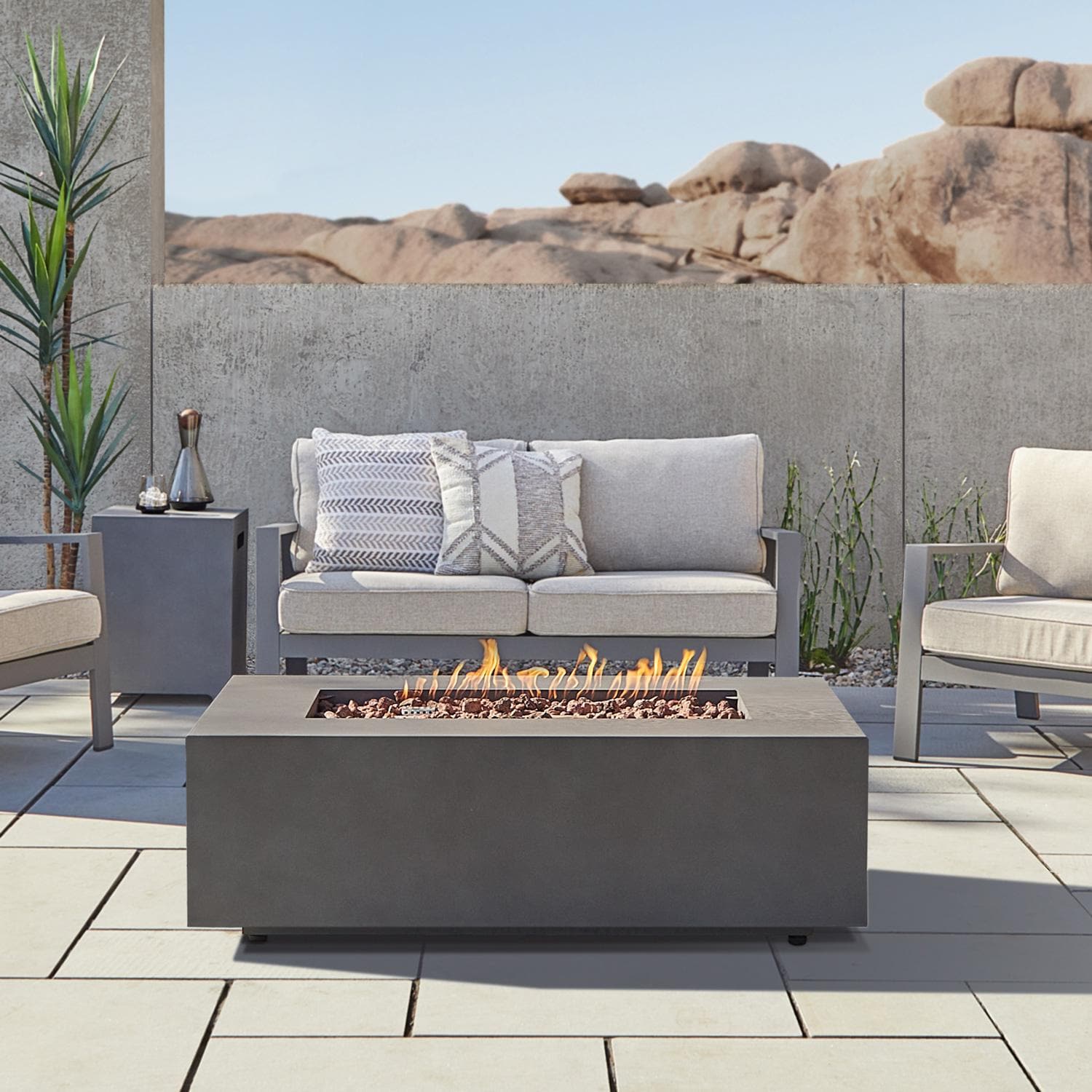 Elysian 5 Pc Seating Set W/ 50 Inch Fire Pit in Weathered Slate by ...