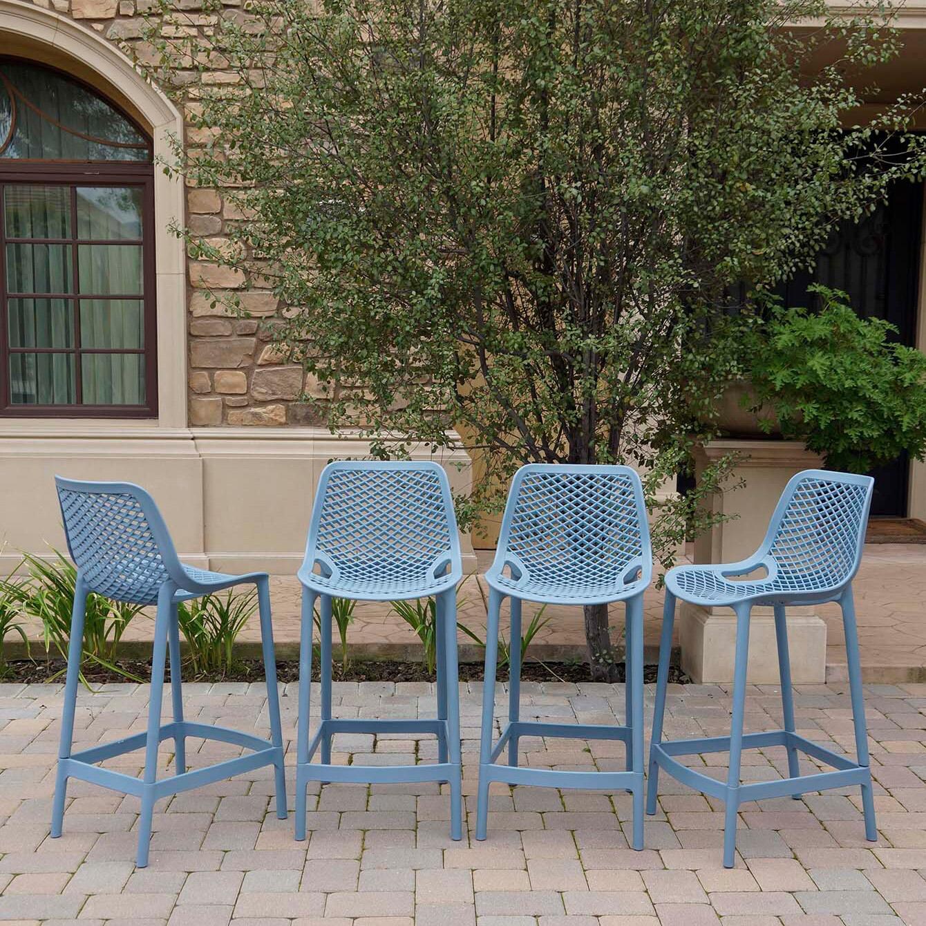 All Space Polyresin Counter Height Bar Stool Set of 4 in Blue Gray By ...