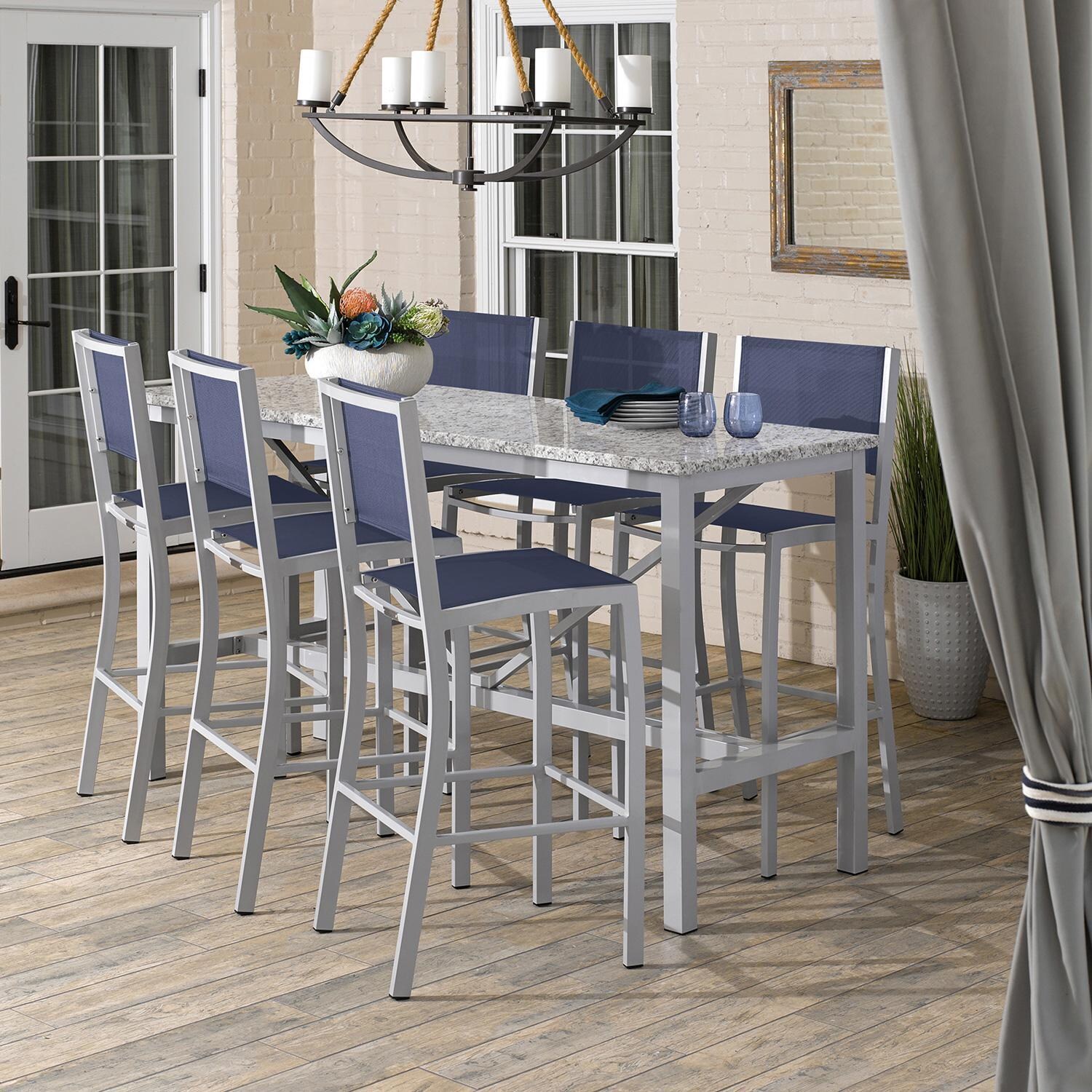 Travira Composite Sling & Aluminum Bar Stool in Flint/Ink Pen By Oxford ...