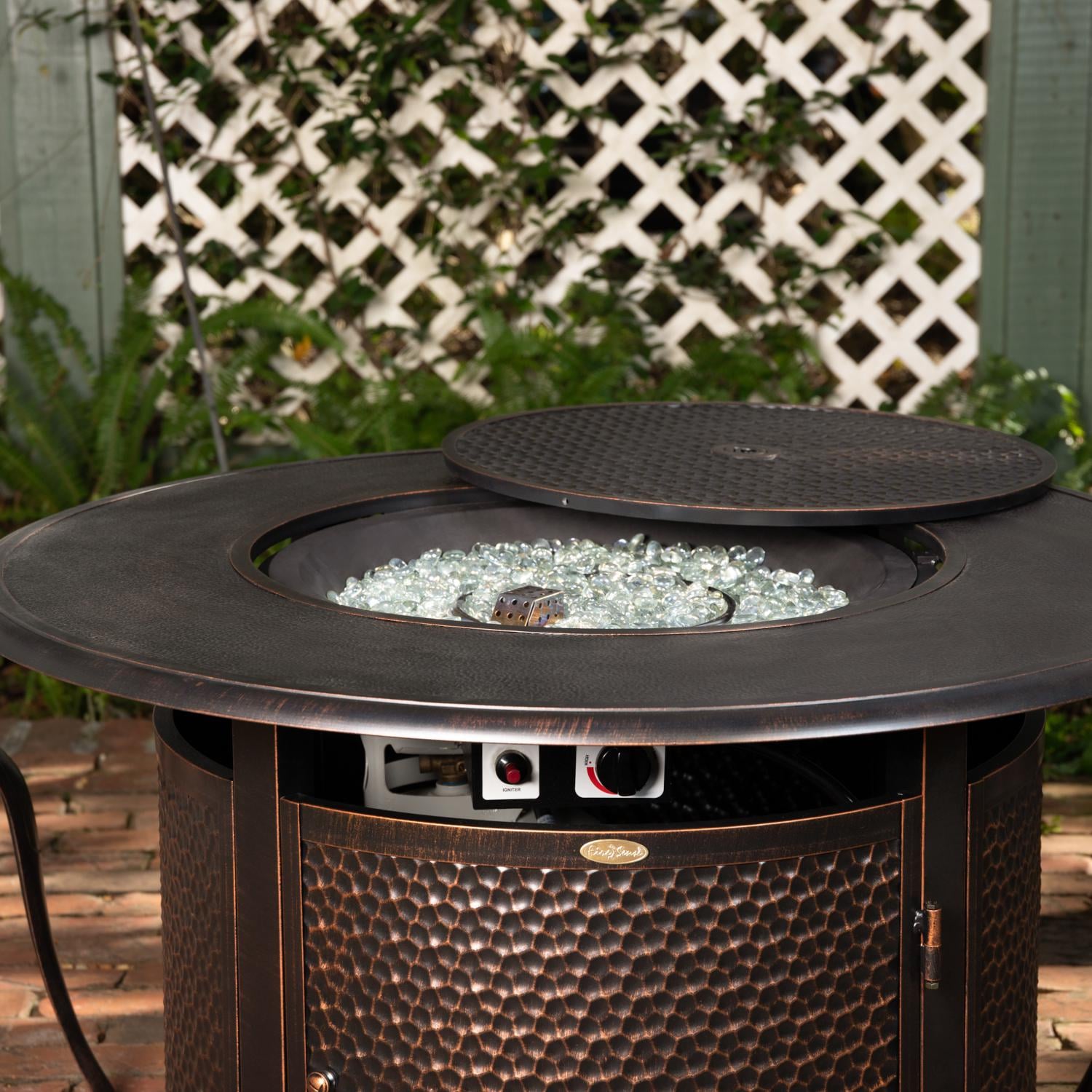 Leafview 42 Inch Round Aluminum Propane Fire Pit Table in Bronze by ...