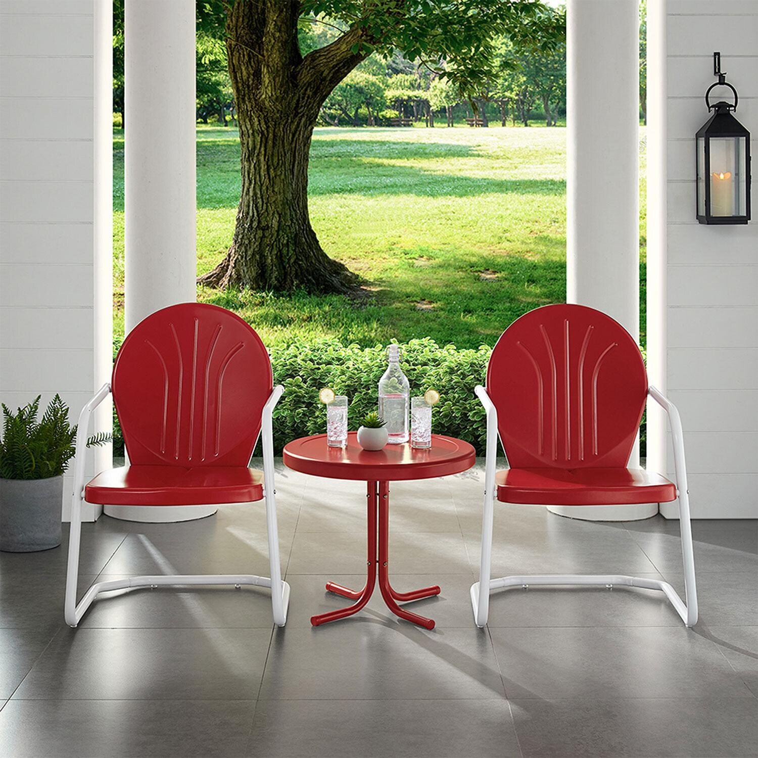 Ultimate Patio 3Pc Retro Outdoor Chair Set in Red Gloss : BBQGuys