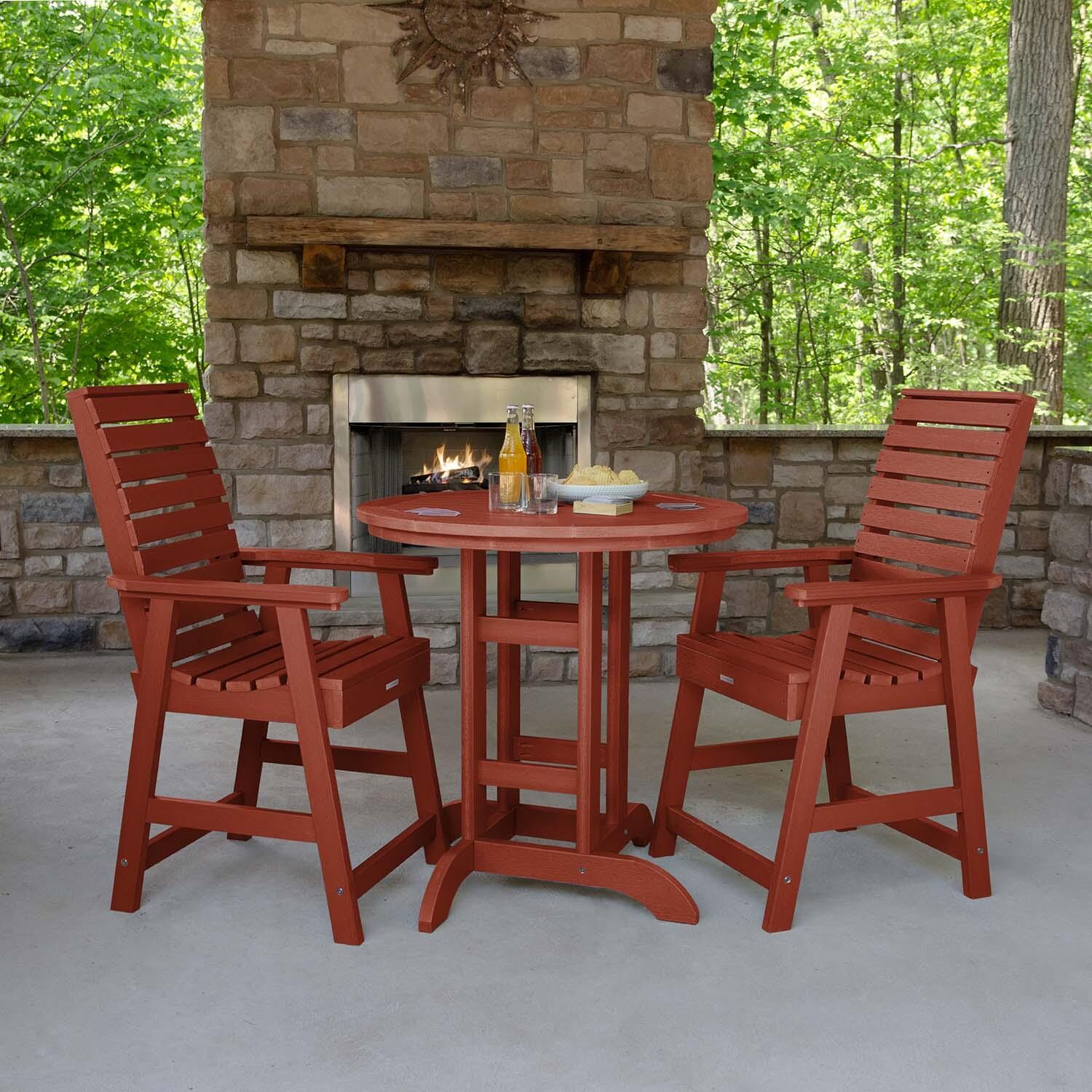Elm Pointe 3 Pc Recycled Plastic Round Counter Dining Set in Rustic Red ...