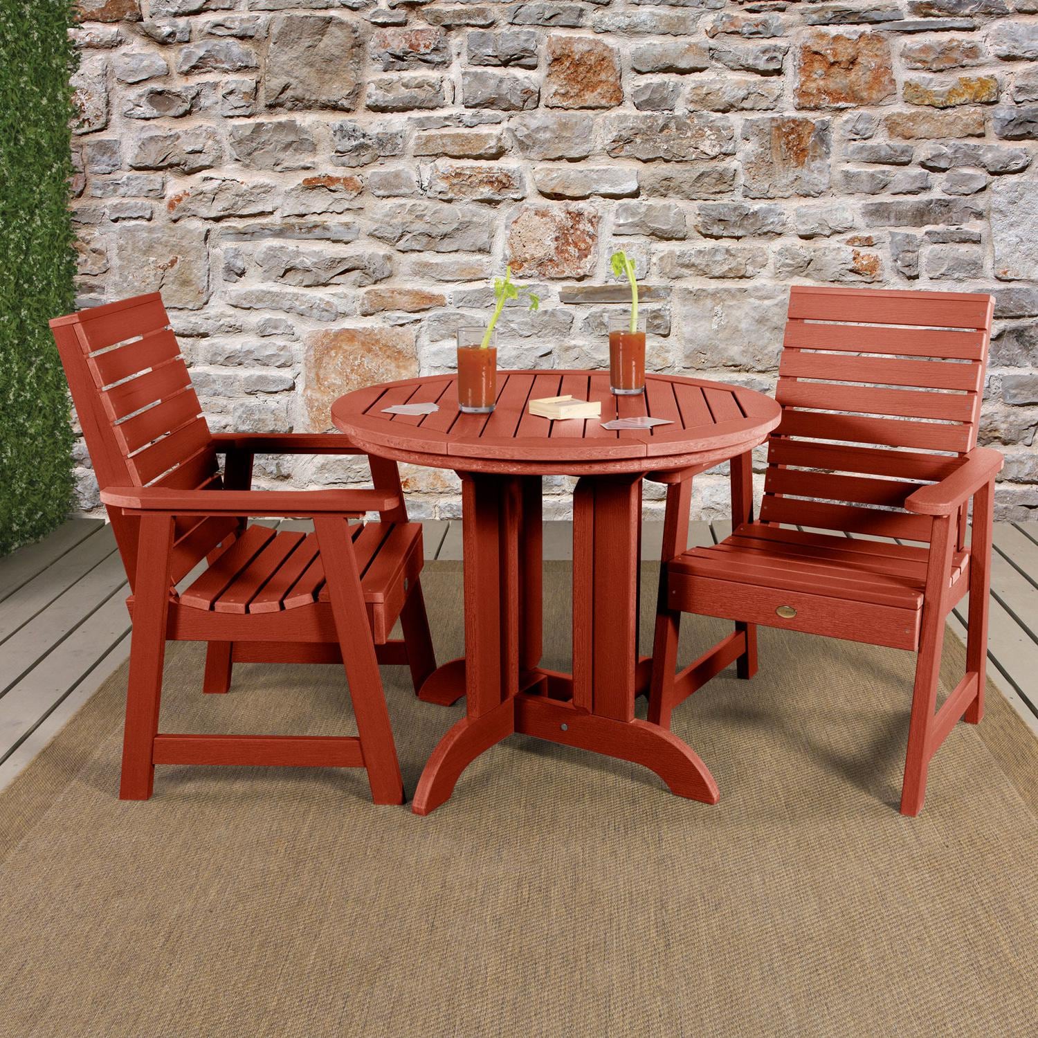 Elm Pointe 3 Pc Recycled Plastic Round Dining Set in Rustic Red by ...