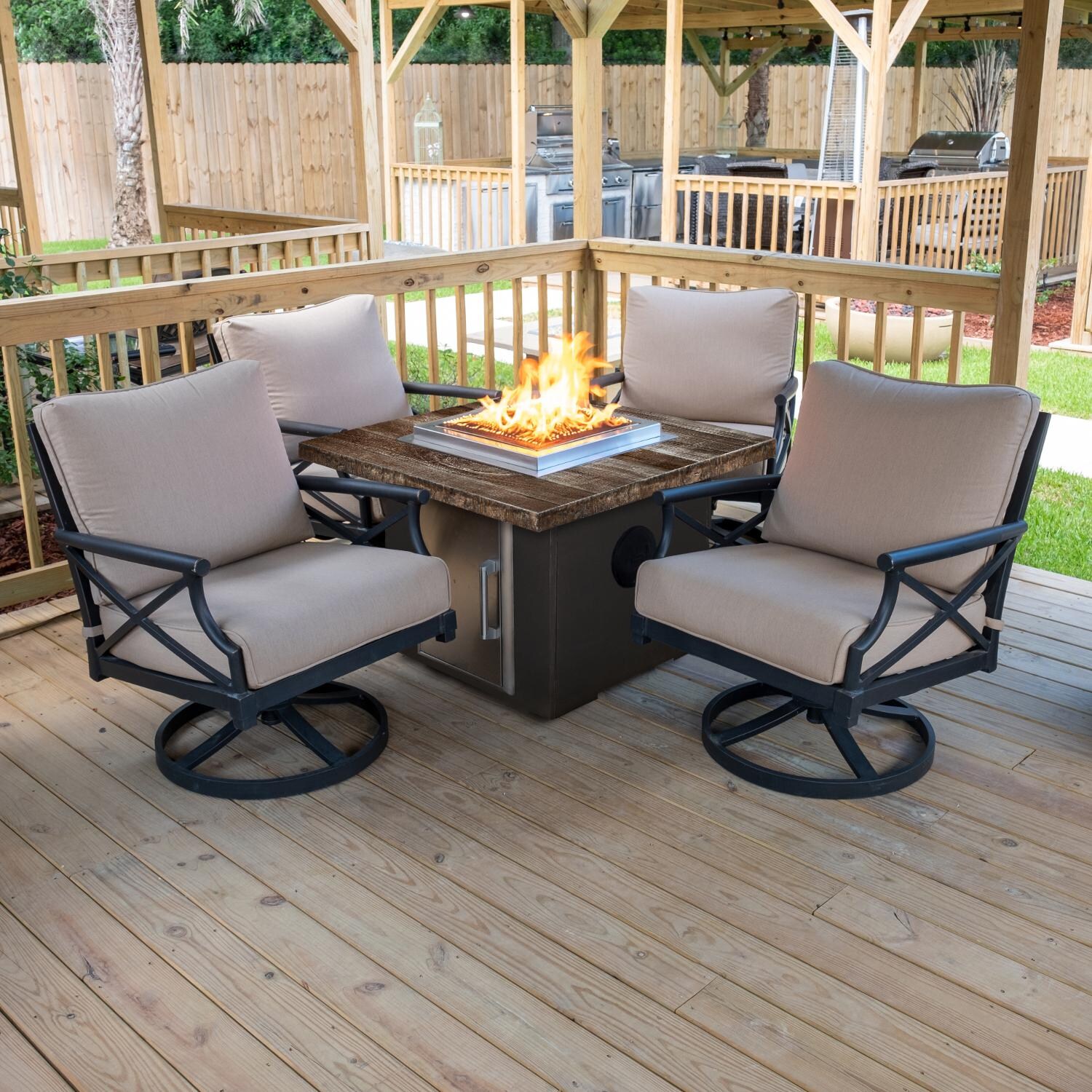 Blazing Beats 5 Piece Aluminum Patio Fire Table Conversation Set W Blazing Beats 5 Piece Aluminum Patio Fire Table Conversation Set W
