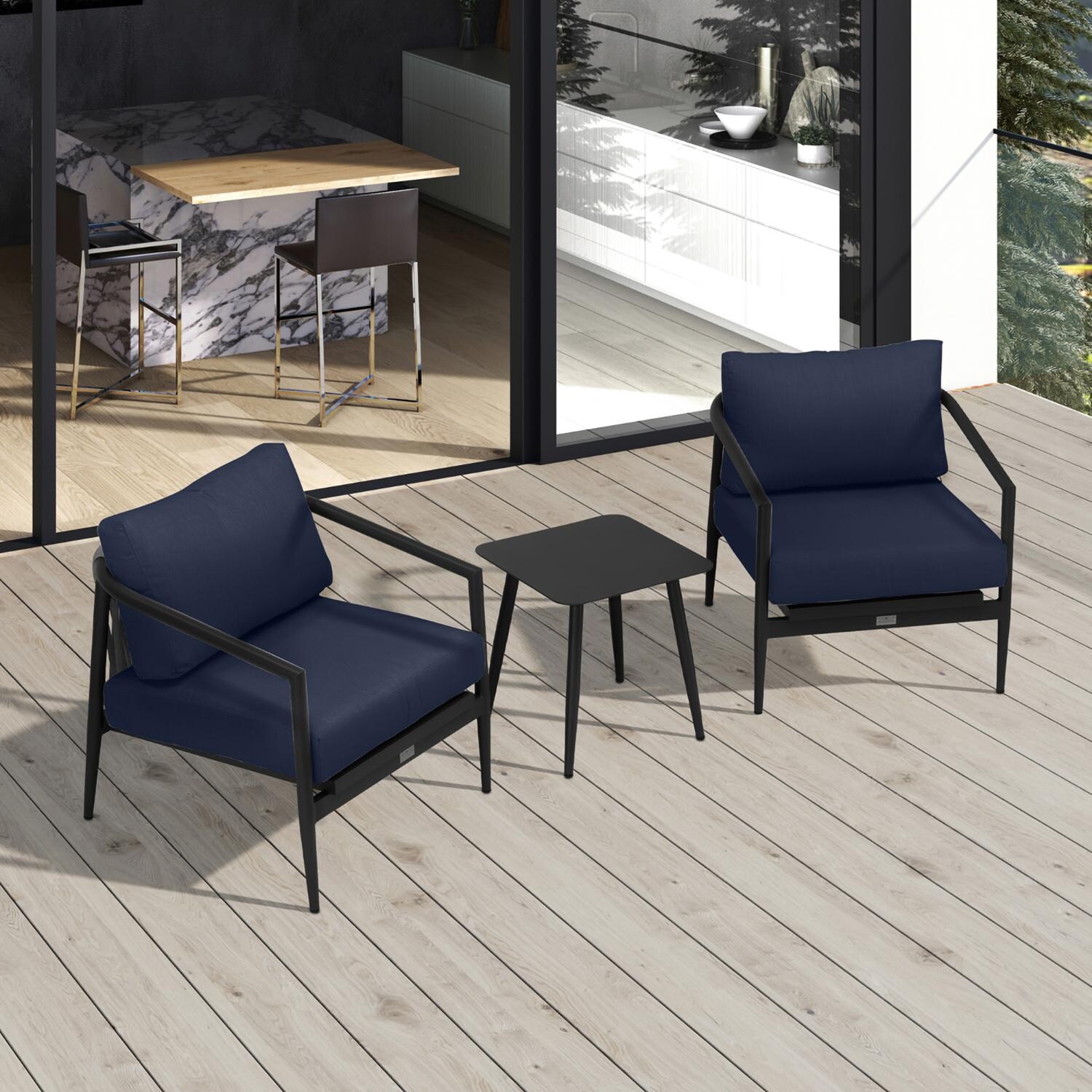 Midnight Cove 3 Pc Aluminum Seating Set w/ Club Chairs in Black ...