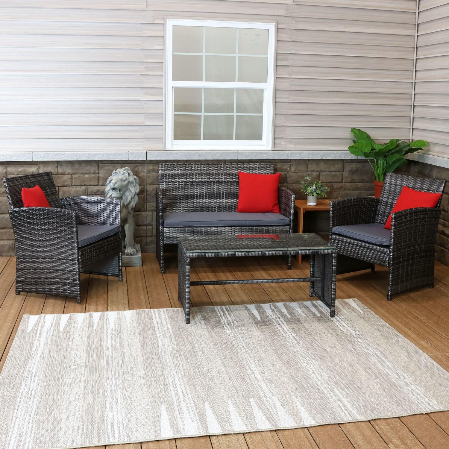 Ultimate Patio 4-Piece Patio Set - Mixed Gray Rattan W/ Gray Cushions ...
