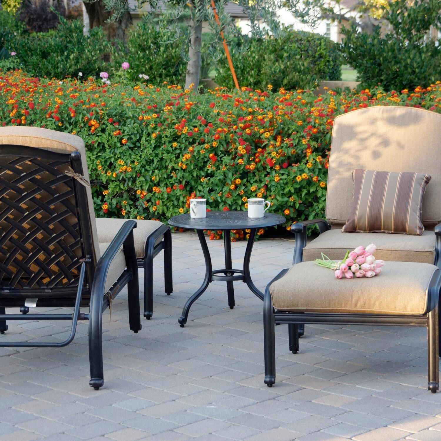 Darlee Nassau 5 Piece Cast Aluminum Patio Conversation Set W/ Sesame ...