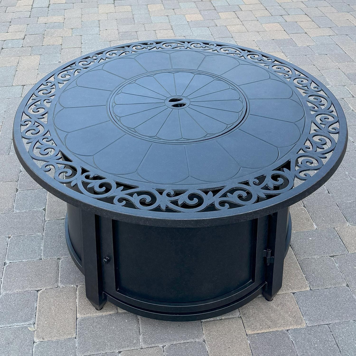 Madison 5 Pc Cast Aluminum Fire Pit Seating Set w/ 47 Inch Table & 2 ...