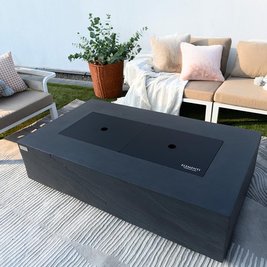 Cape Town 56 Inch Rectangular Concrete Natural Gas Fire Pit in Black by ...