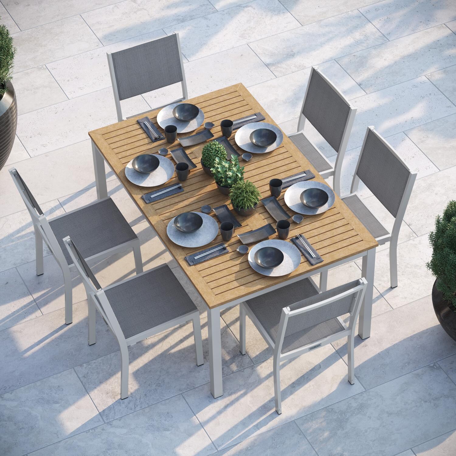 Travira 7 Pc Composite Sling & Aluminum Dining Set W/ Natural Tekwood ...