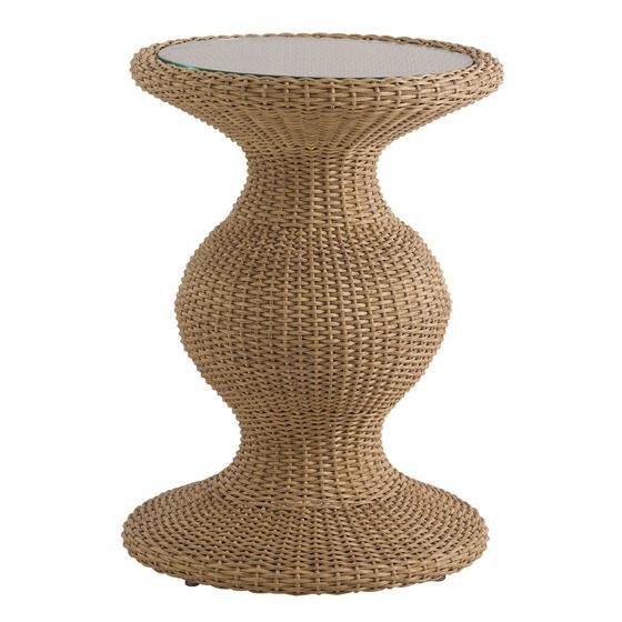 Aviano 18 Inch Round Wicker Patio End Table W/ Glass Insert By Tommy ...