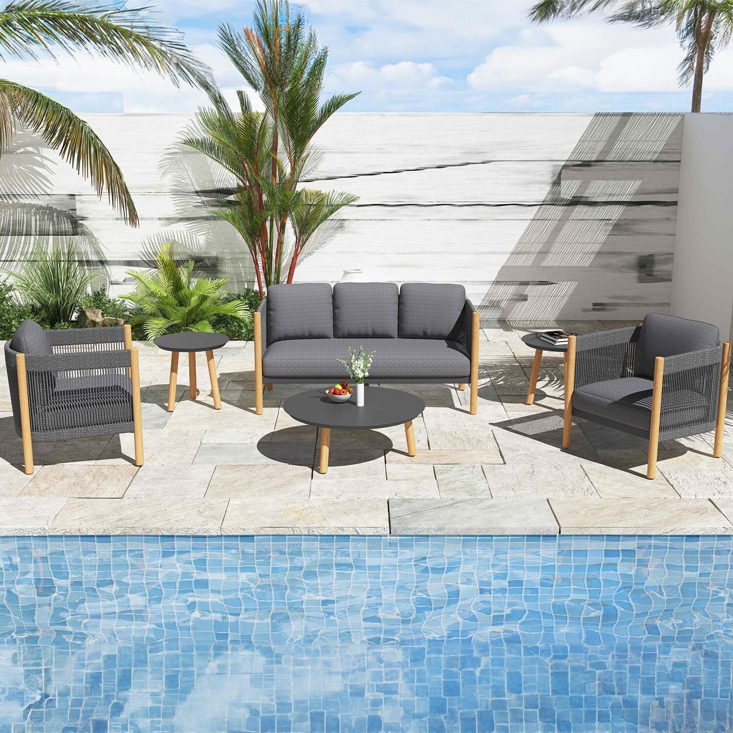 Madison Bay 5 Pc Aluminum Seating Set W/Grey Cushions By Lakeview ...
