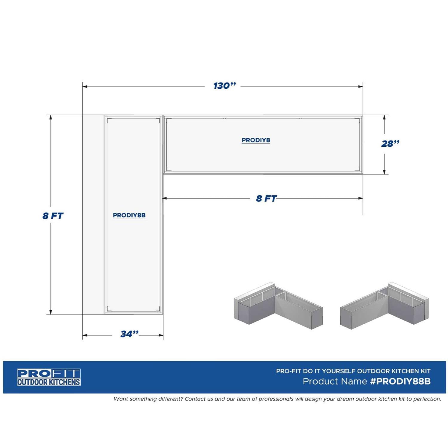 Pro-Fit DIY PRO 8' x 8' Unfinished Island w/8' Bar - PRODIY88BL : BBQGuys