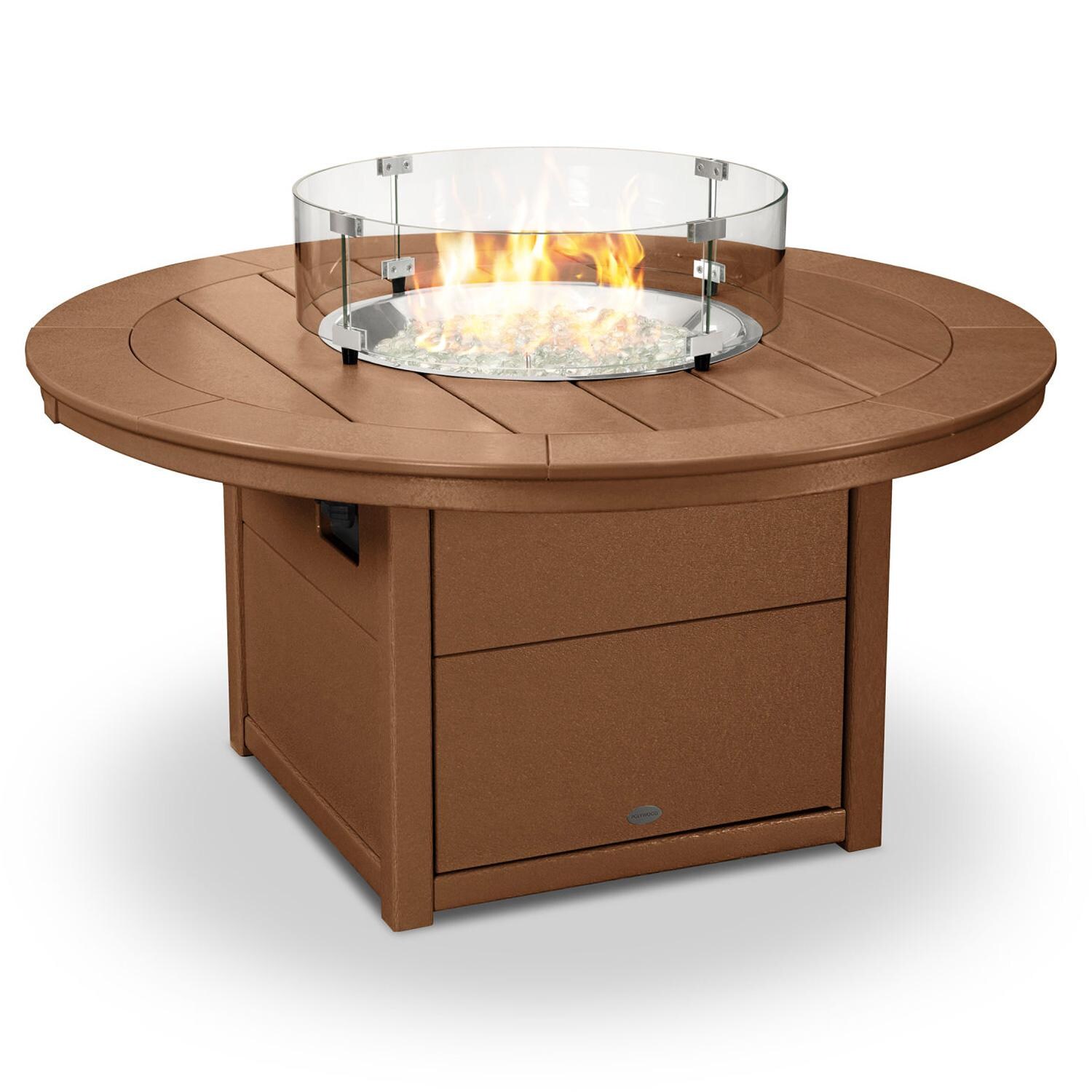 48 Inch Round Recycled Plastic Propane Fire Pit Table in Teak By ...