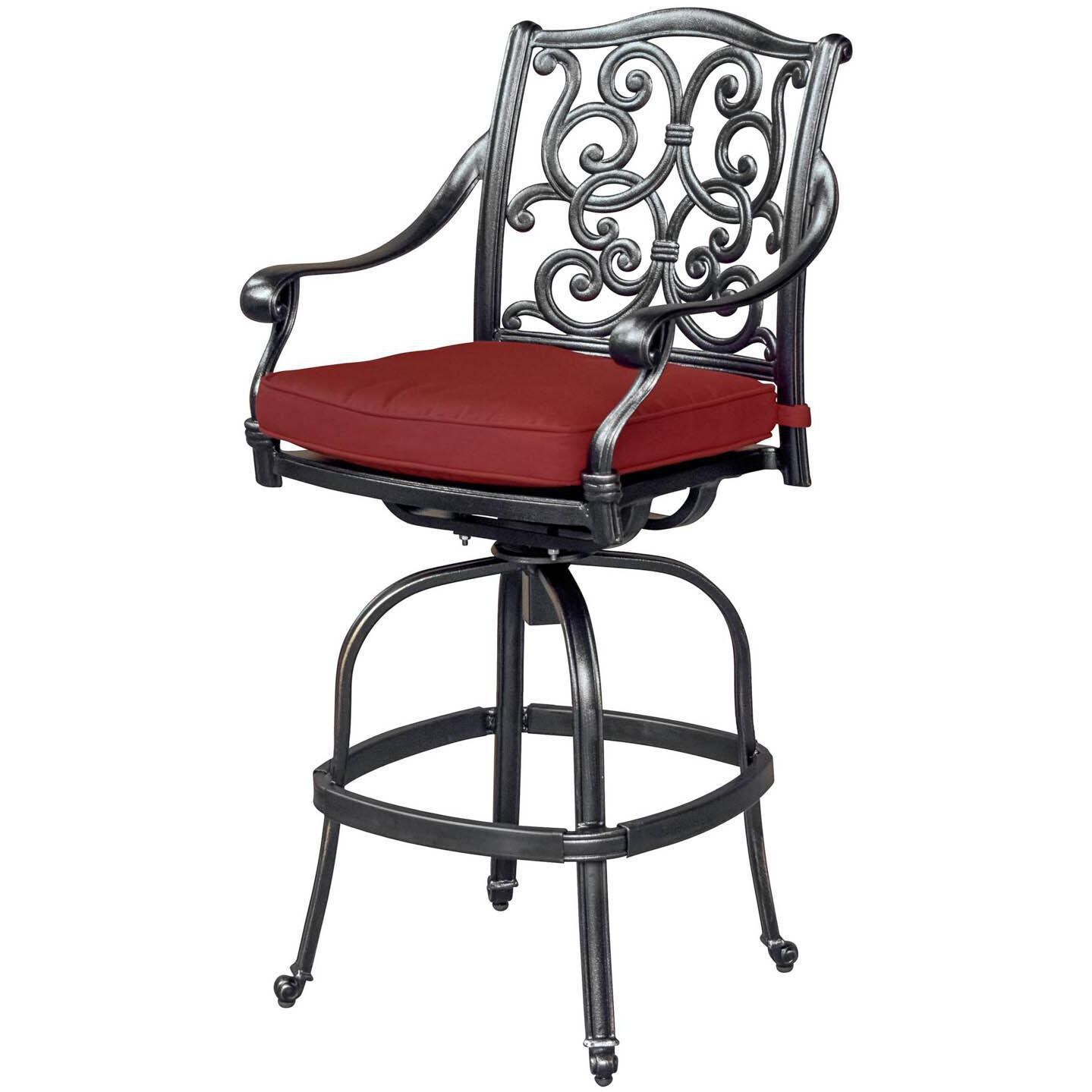 Villa Flora Cast Aluminum Patio Counter Height Bar Stool W/ Sunbrella ...