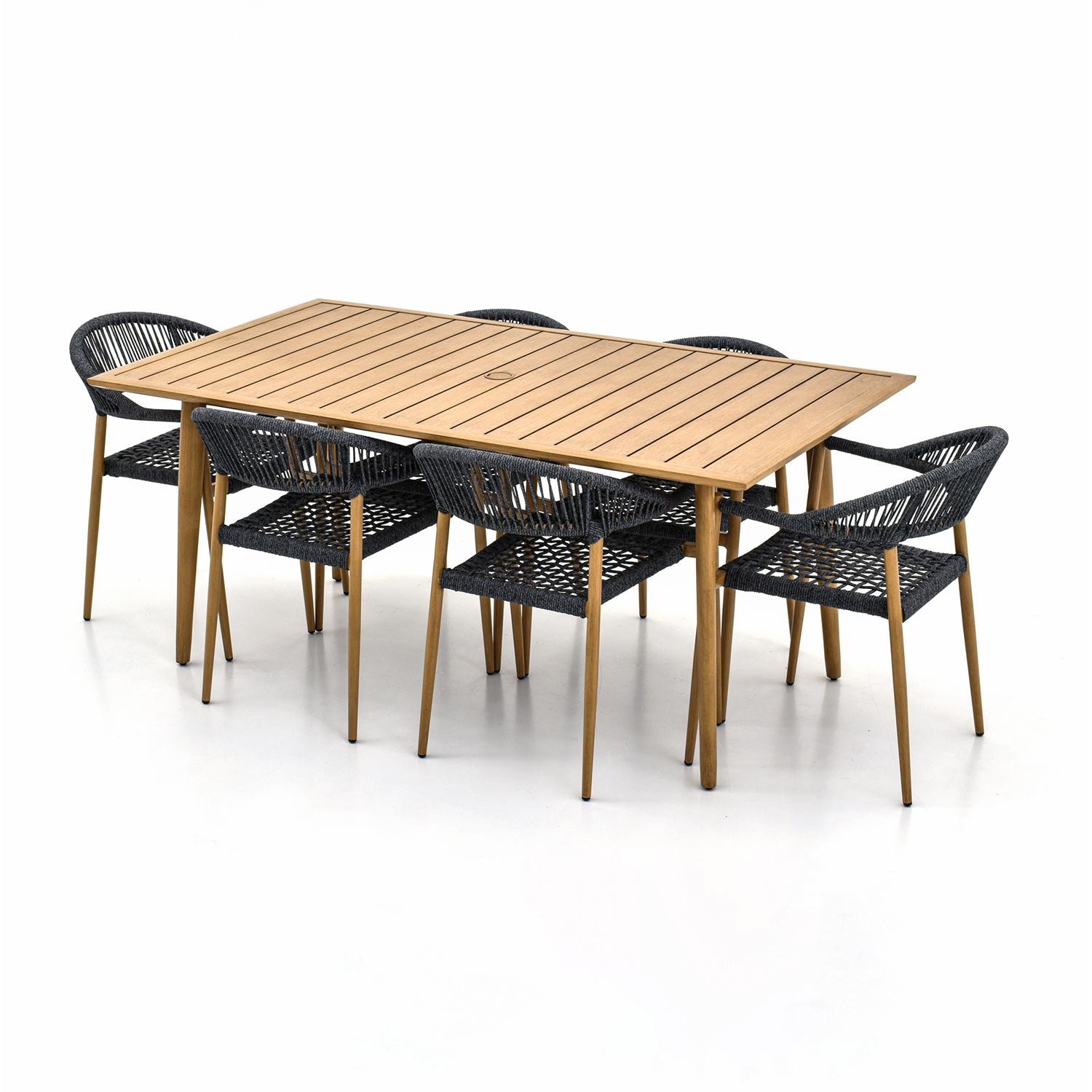 Eden Isle 7 Pc Aluminum Dining Set in Natural Wood By Lakeview Outdoor ...