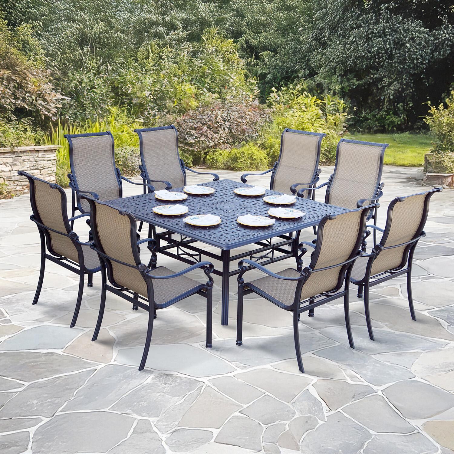 Monterey 9 Pc Cast Aluminum Dining Set in Irish Mix by Darlee : BBQGuys