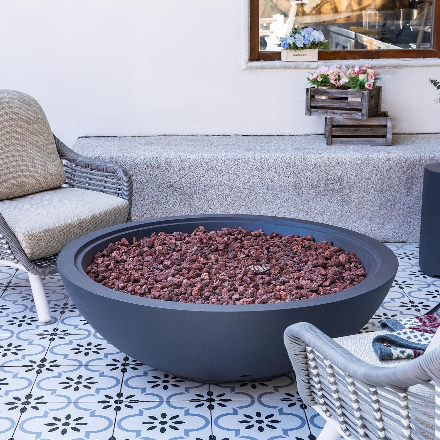 Rose 48-in Round Concrete Propane Fire Pit in Dark Gray by Elementi ...
