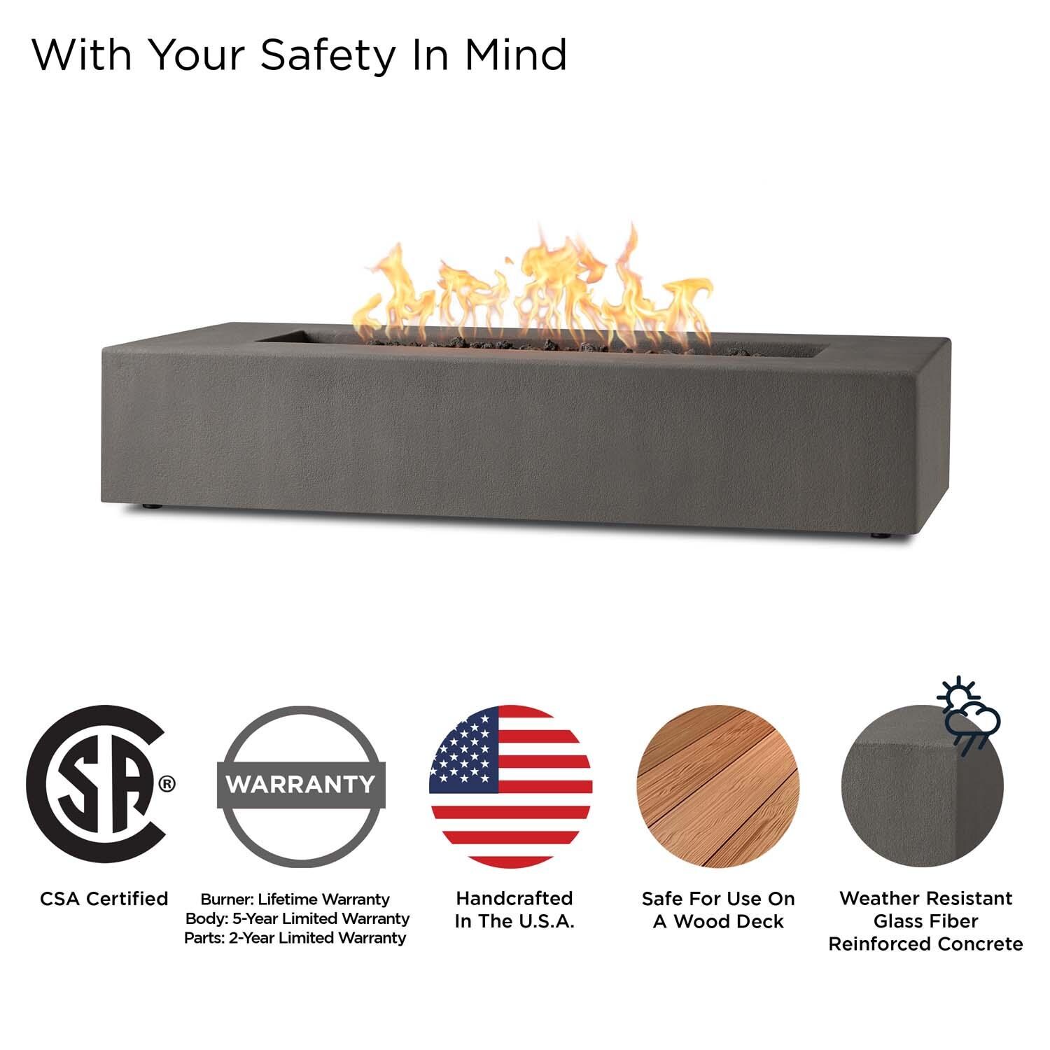 Olliewood 60 Inch Rectangular Glass Fiber Reinforced Concrete Propane ...