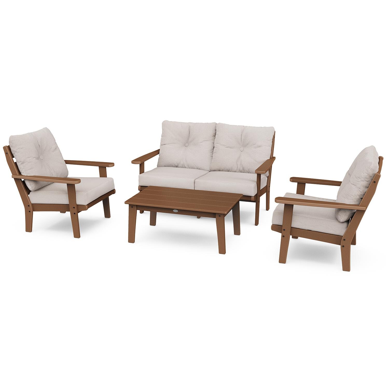 POLYWOOD Lakeside 4-Piece Deep Seating Set - Teak / Dune Burlap : BBQGuys