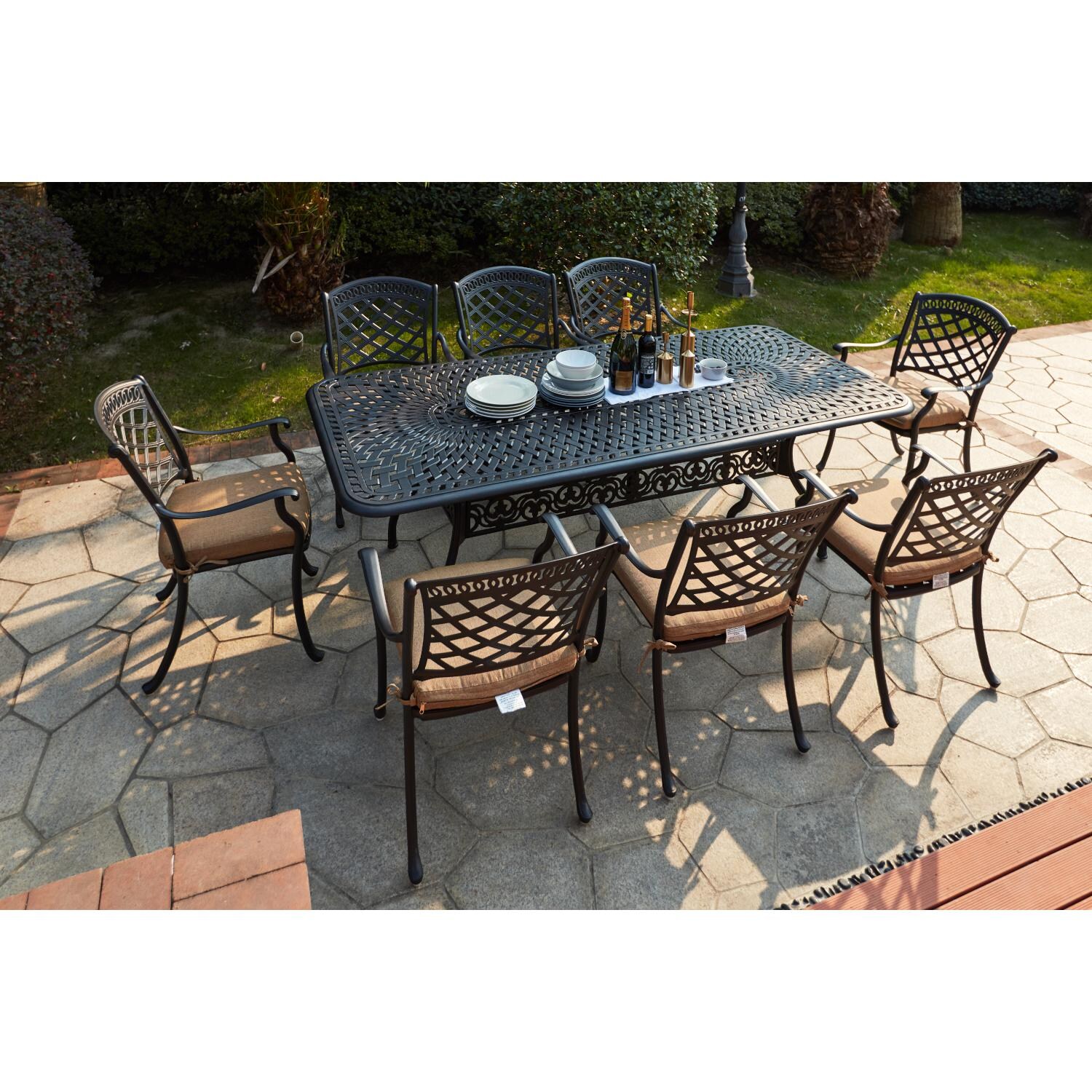 Darlee Sedona 9 Piece Cast Aluminum Patio Dining Set W/ 92 X 42 Inch ...