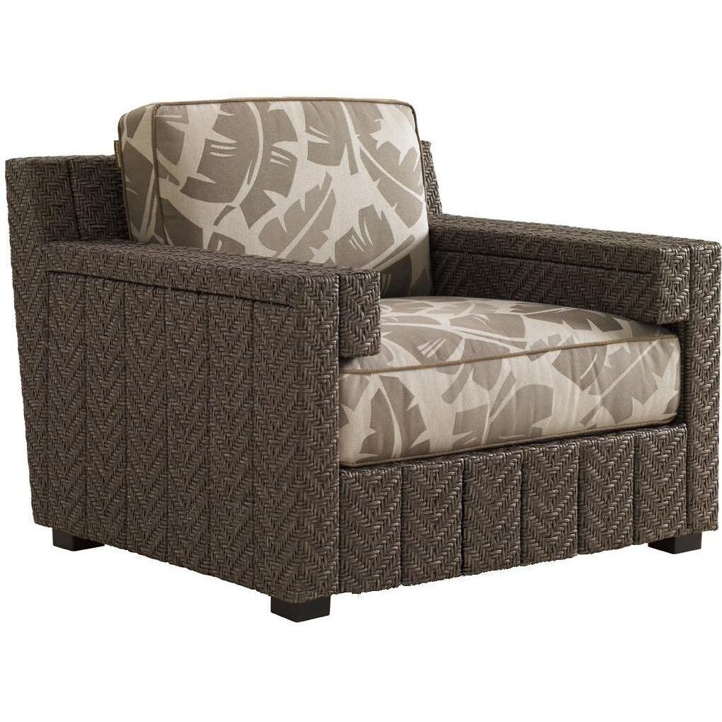 Blue Olive Wicker Patio Club Chair W/ Sunbrella Olive Palm Fabric By ...