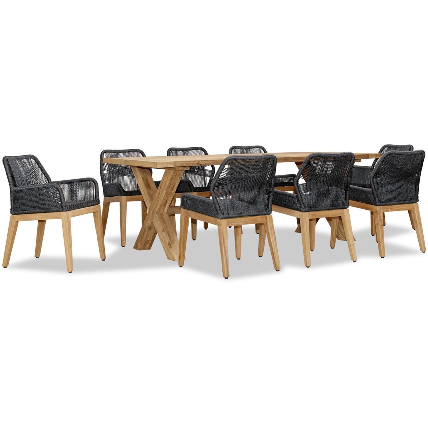 Wood Grove 8 Seat Reclaimed Teak and Rope Dining Set By Lakeview ...