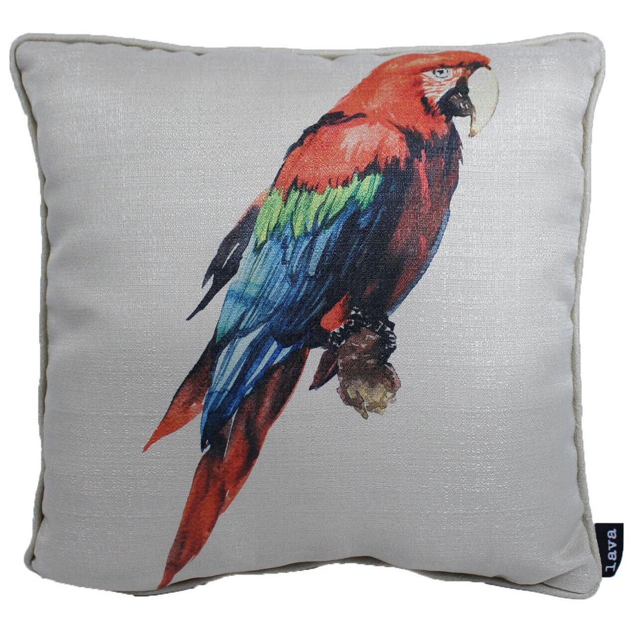 Watercolor Red-and-Green Macaw Outdoor Throw Pillow W/ Piping By Lava ...