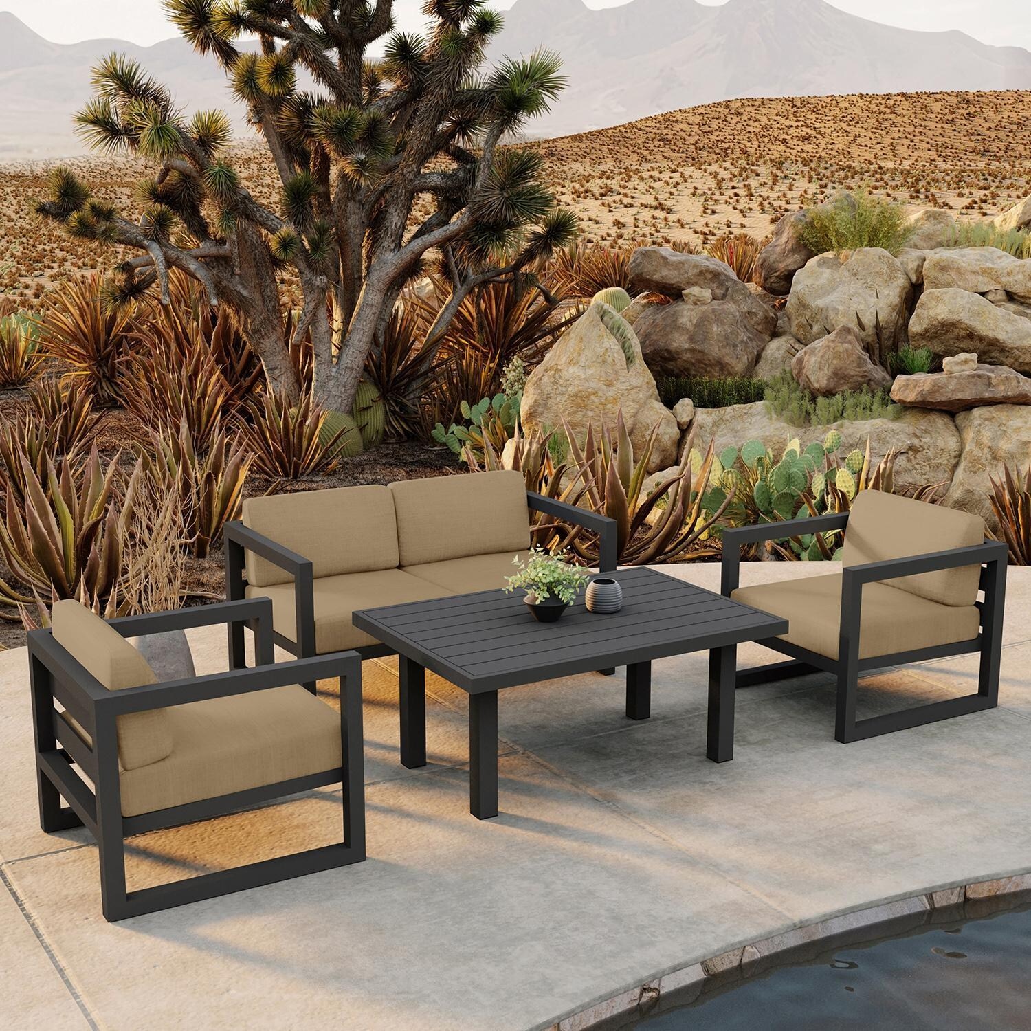 Misty Cove 4 Pc Aluminum Seating Set w/ Classic Chat Table Slate ...
