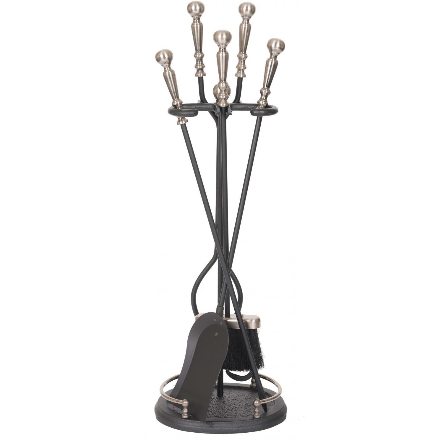 Alpine Flame 5-Piece Pewter/Black Fireplace Tool Set : BBQGuys