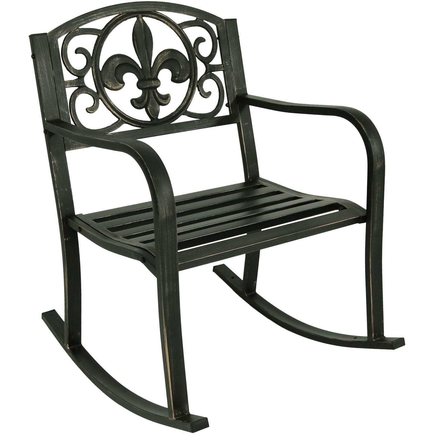 Ultimate Patio Cast Iron Steel Patio Rocking Chair W Fleur De Lis Design BBQGuys