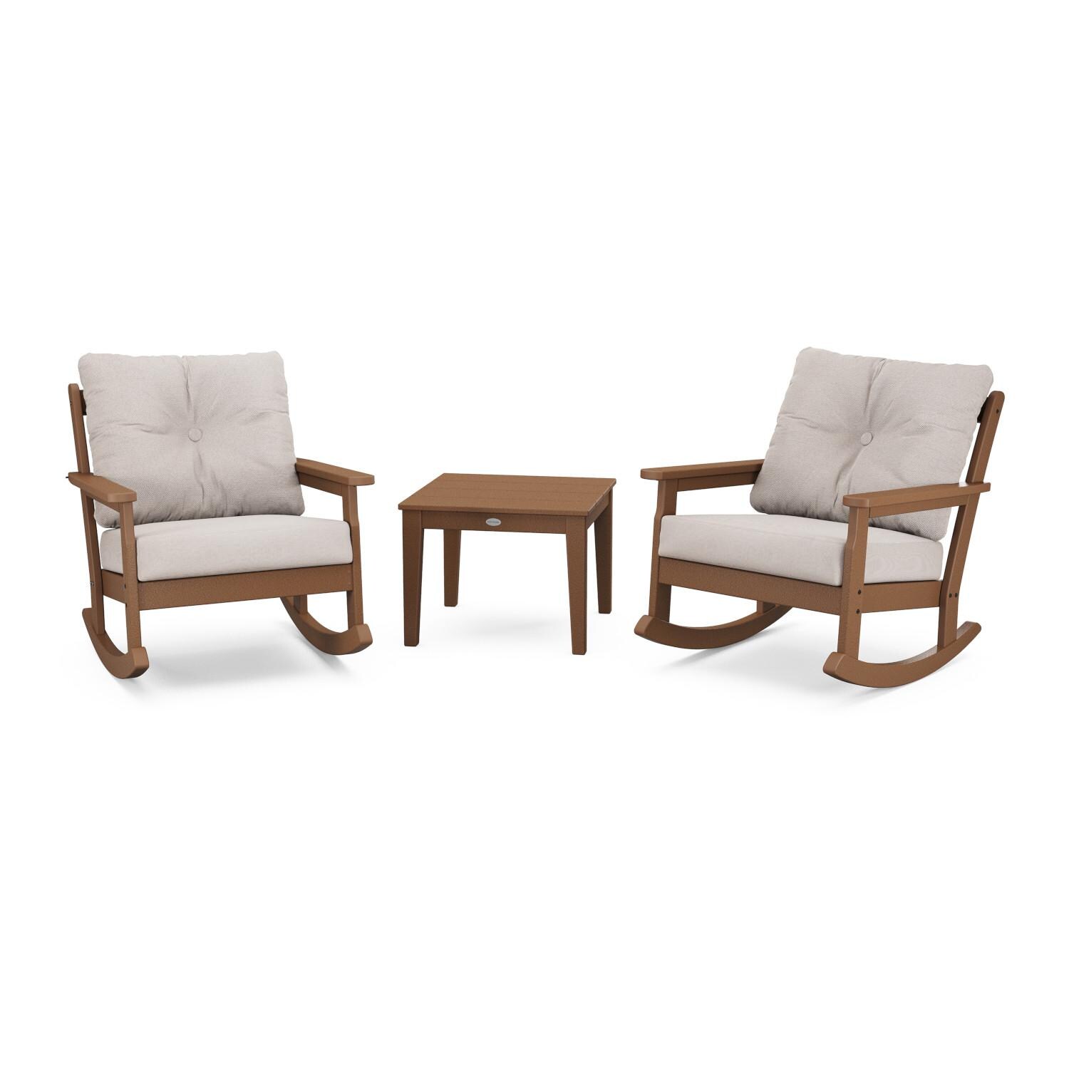 POLYWOOD Vineyard 3-Piece Deep Seating Rocker Set - Teak / Dune Burlap ...