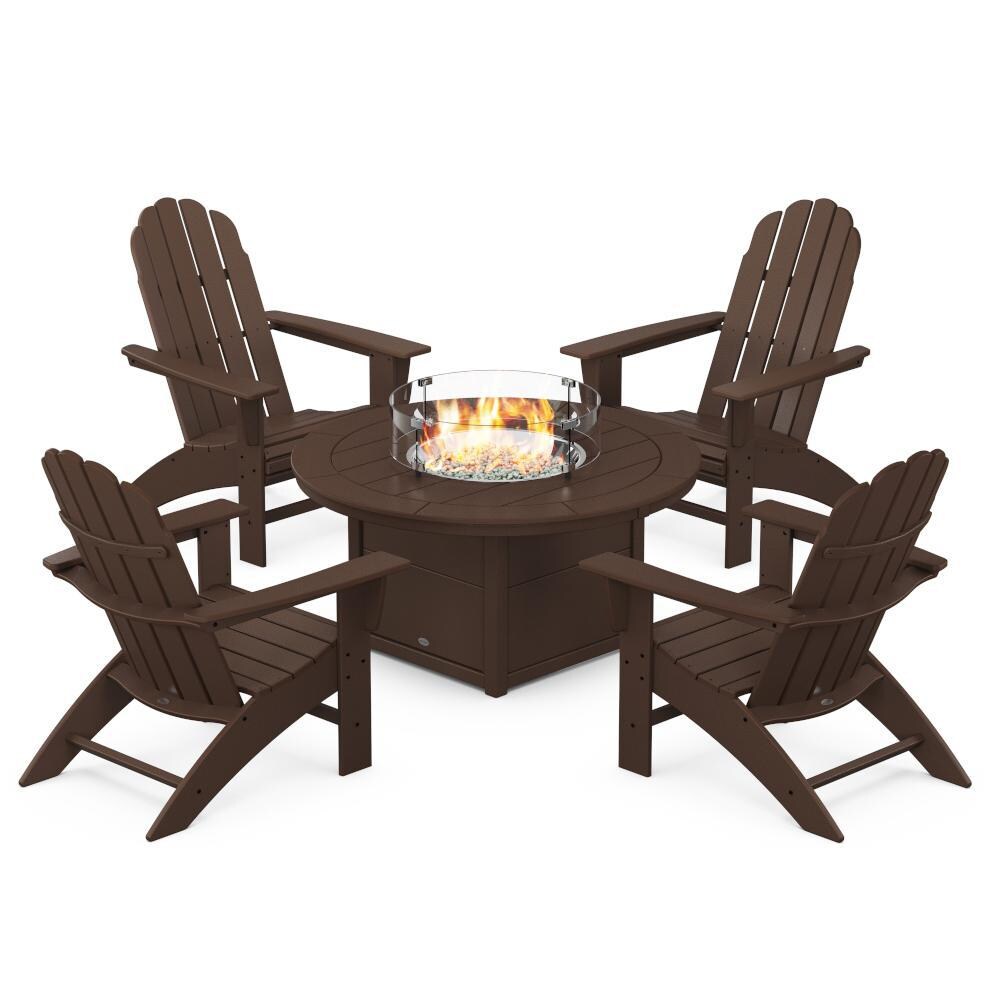 POLYWOOD Vineyard 5-Piece Curveback Adirondack Conversation Set w/ Fire ...