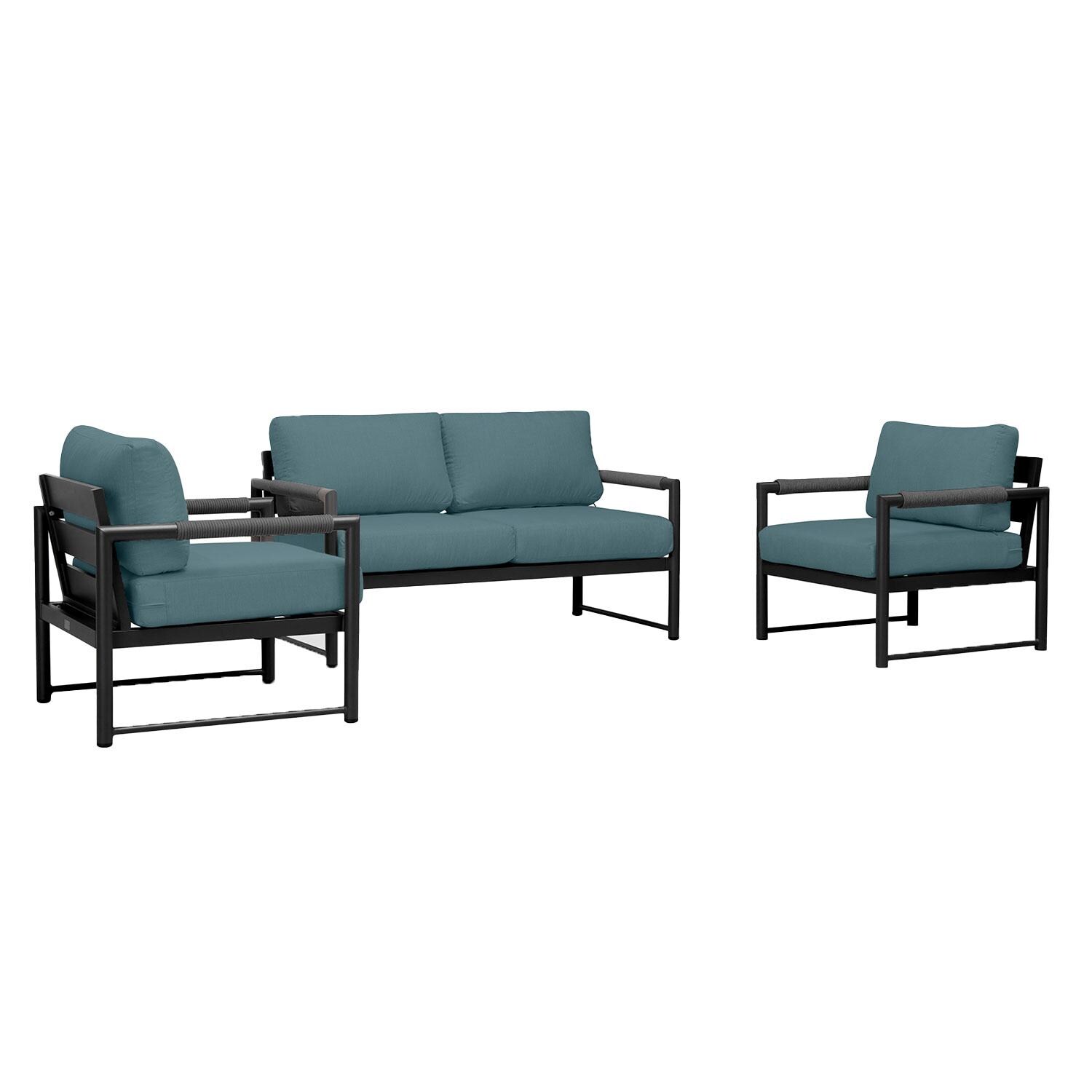 Avenue Bay 3 Pc Aluminum Seating Set in Black/Cast Lagoon by Lakeview Outdoor Designs : BBQGuys