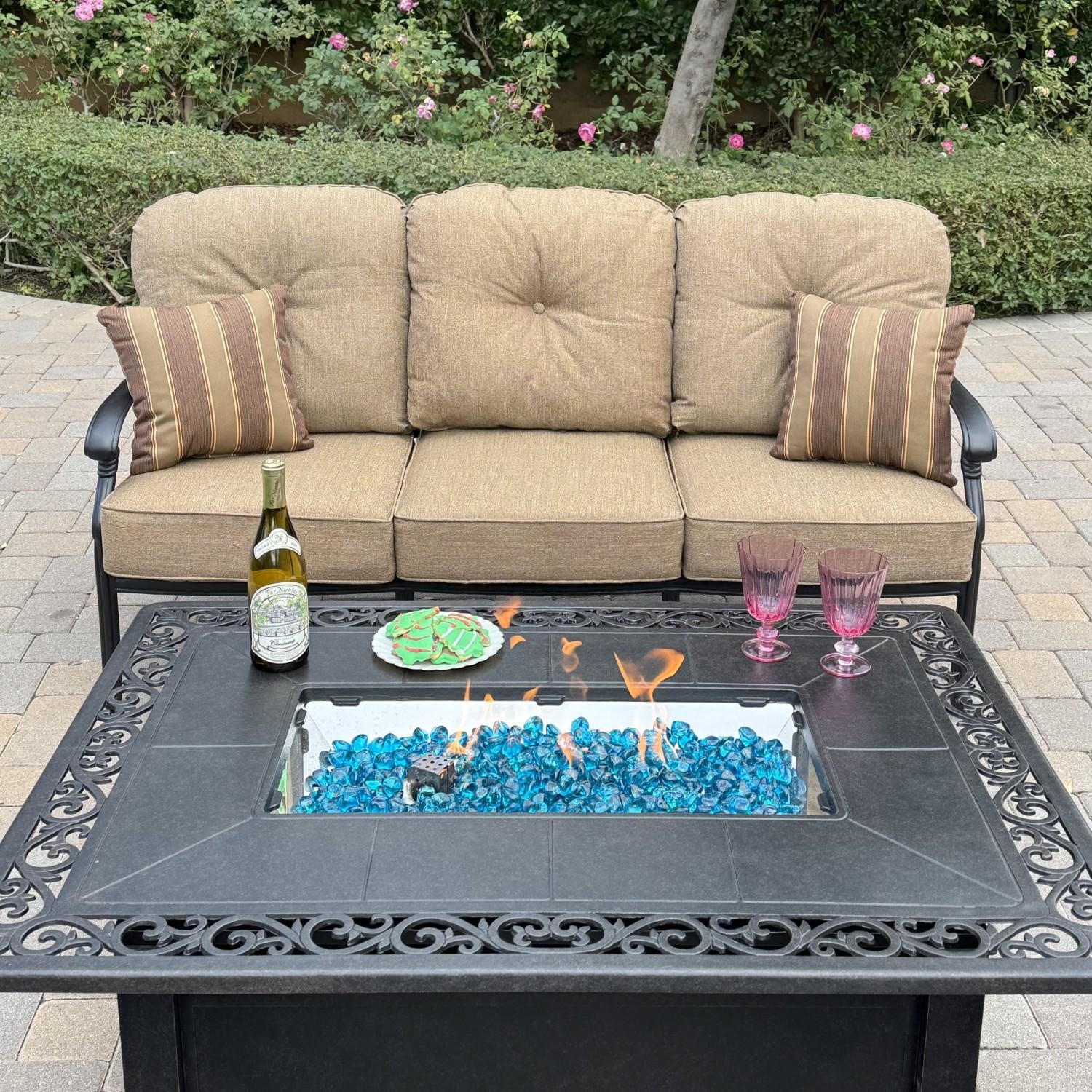 Santa Monica 4 Pc Cast Aluminum Fire Pit Seating Set w/ Club Chairs and ...