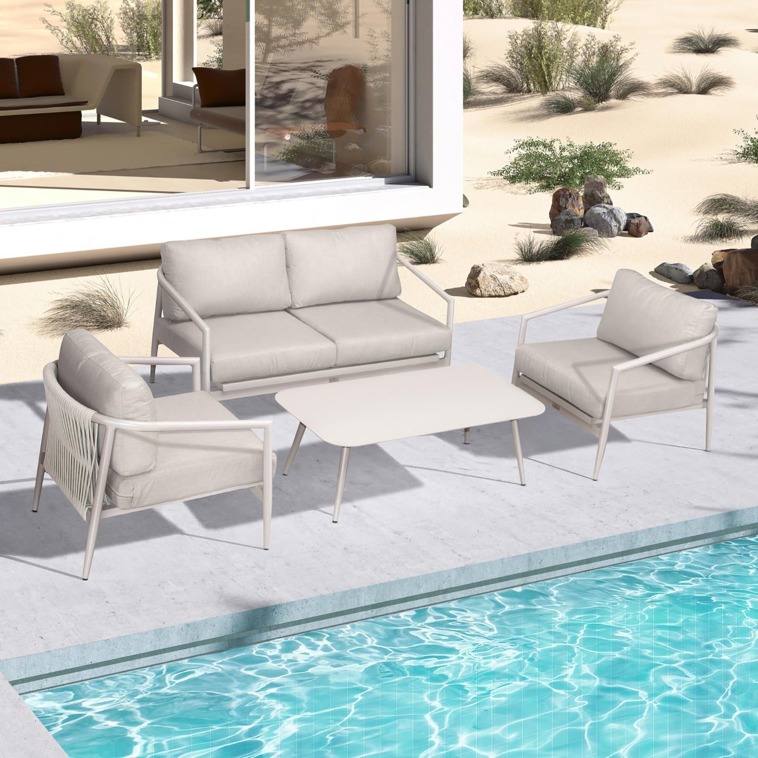 Midnight Cove 4 Pc Aluminum Seating Set w/ Loveseat in Urban Stone/Cast ...