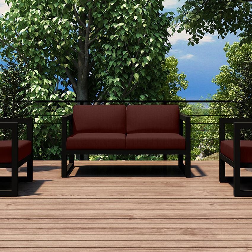 Misty Cove 3 Pc Aluminum Loveseat Set in Slate W/ Canvas Henna Cushions ...