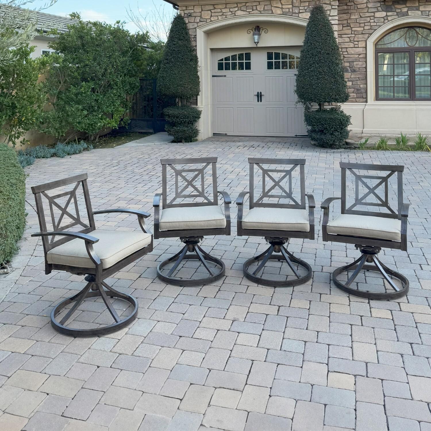 Atlantis 4 Pc Aluminum Dining Arm Chair Set in Walnut/Beige by Darlee ...