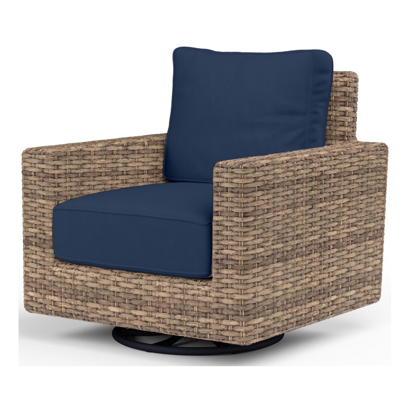 Havana Wicker Swivel Rocker Club Chair in Tobacco/Spectrum Indigo by ...