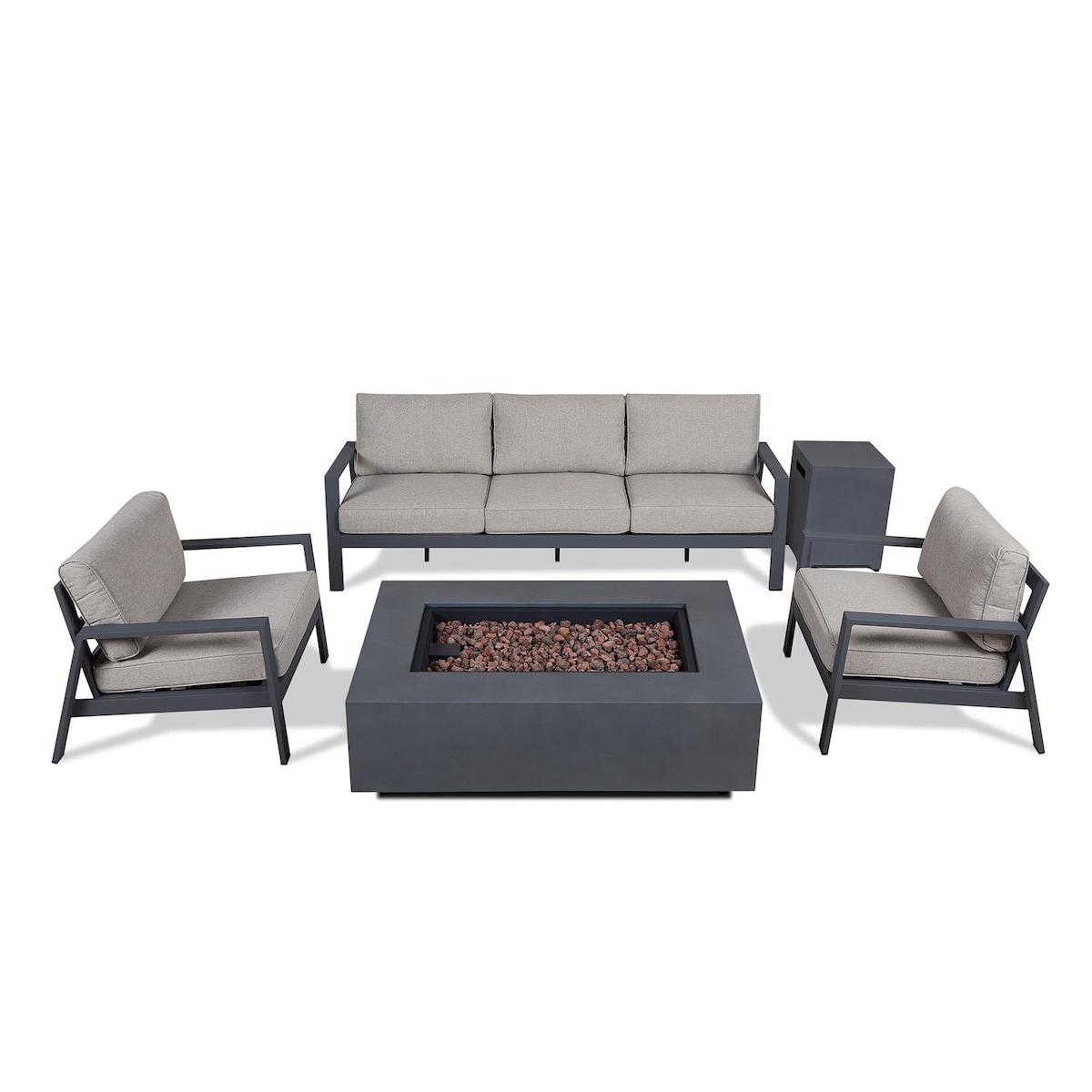 Elysian 5 Pc Seating Set W/ 50 Inch Fire Pit &Sofa in Weathered Slate ...