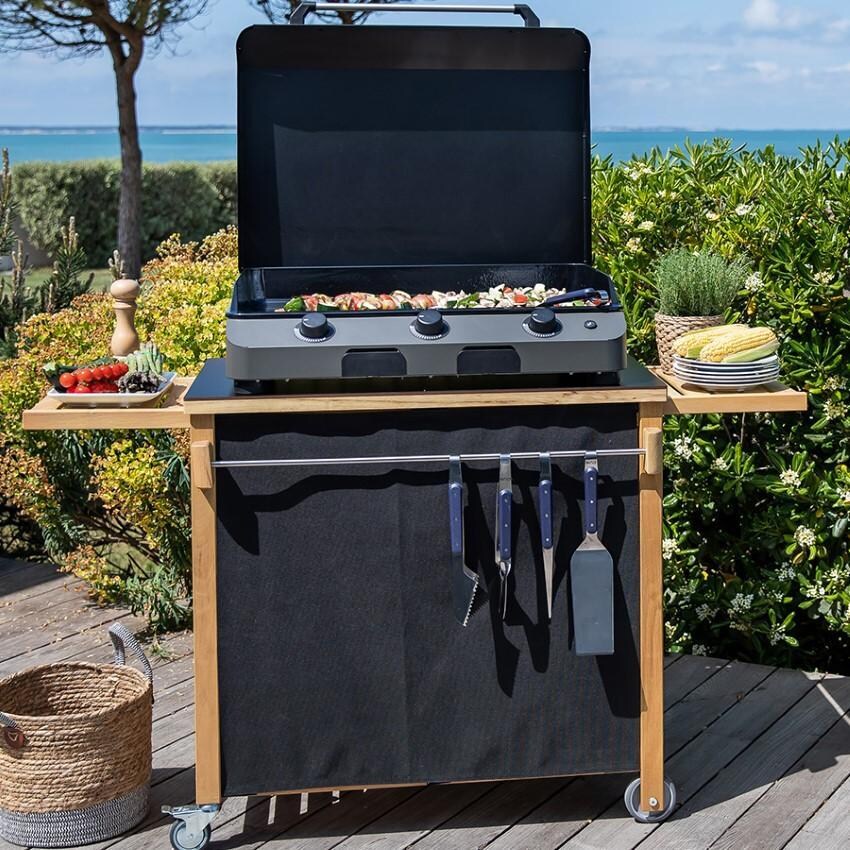 ENO Plancha Bergerac 3000 3 Burner Natural Gas Griddle on Wooden Cart ...