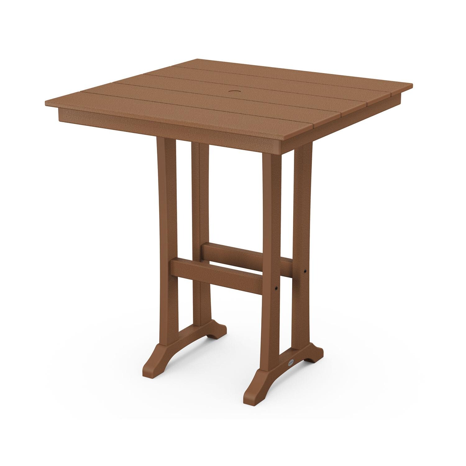 POLYWOOD 37-Inch Farmhouse Trestle Bar Table - Teak : BBQGuys