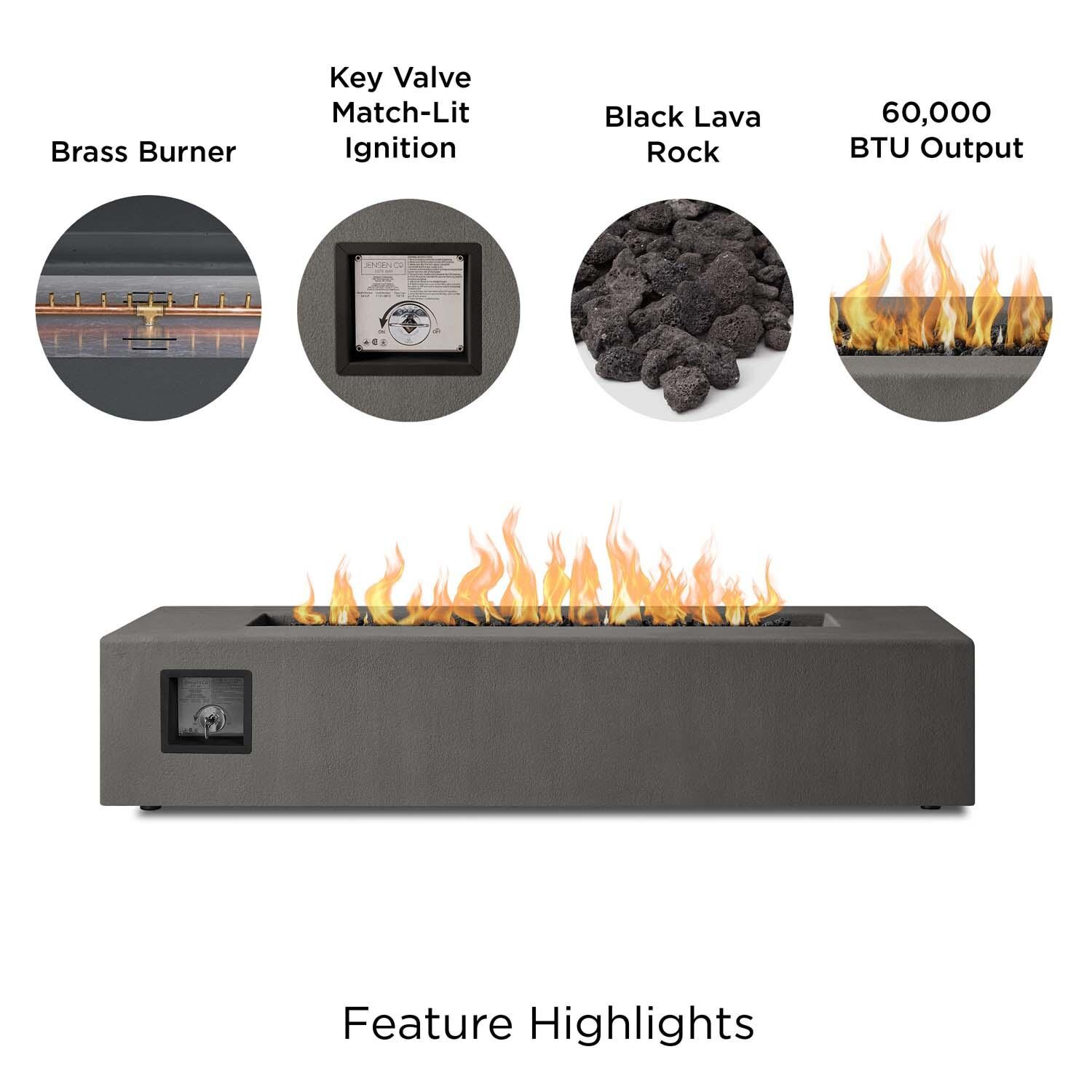 Olliewood 60 Inch Rectangular Glass Fiber Reinforced Concrete Propane ...