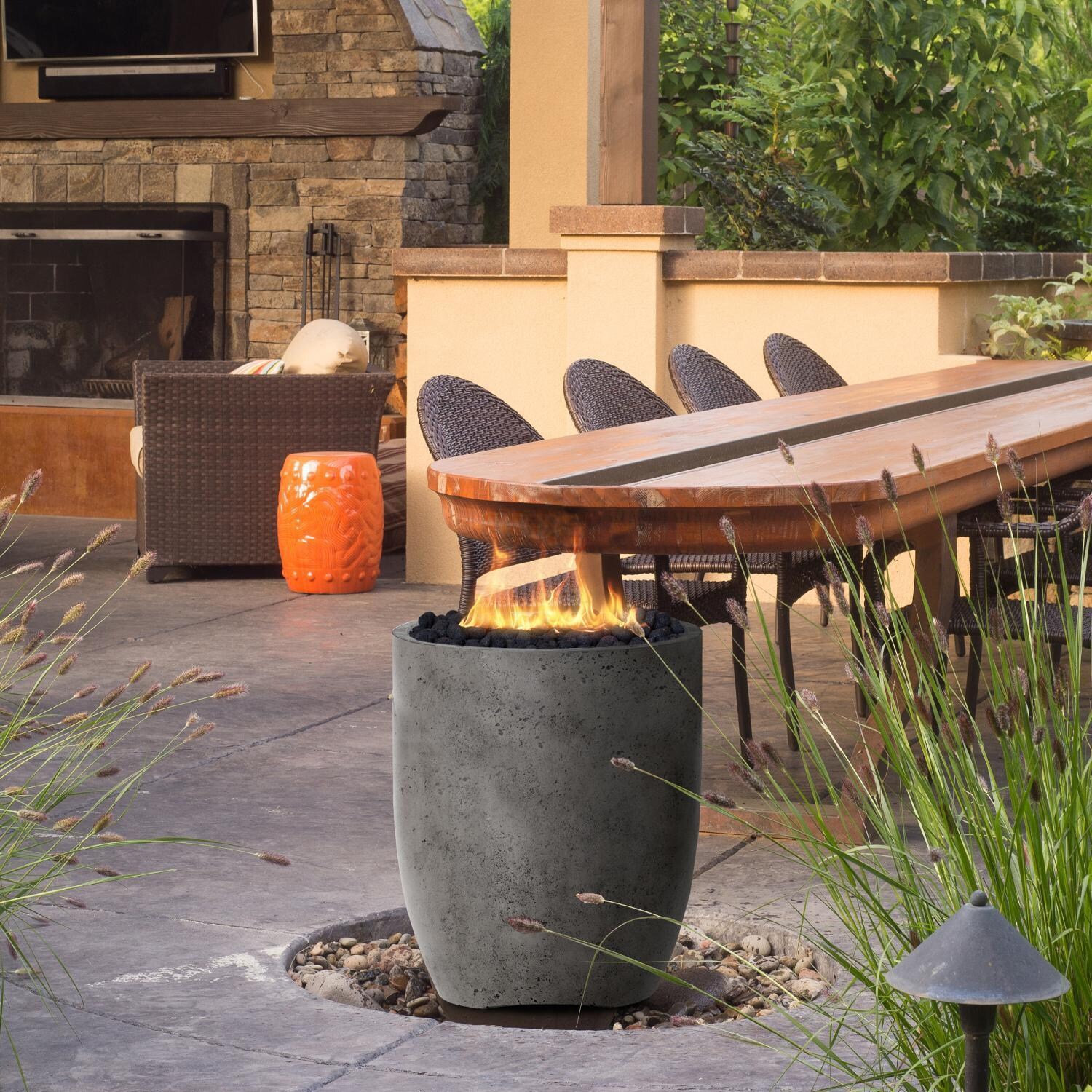 Bloomview 3 24 Inch Round GFRC Propane Fire Urn in Pewter by Lakeview ...