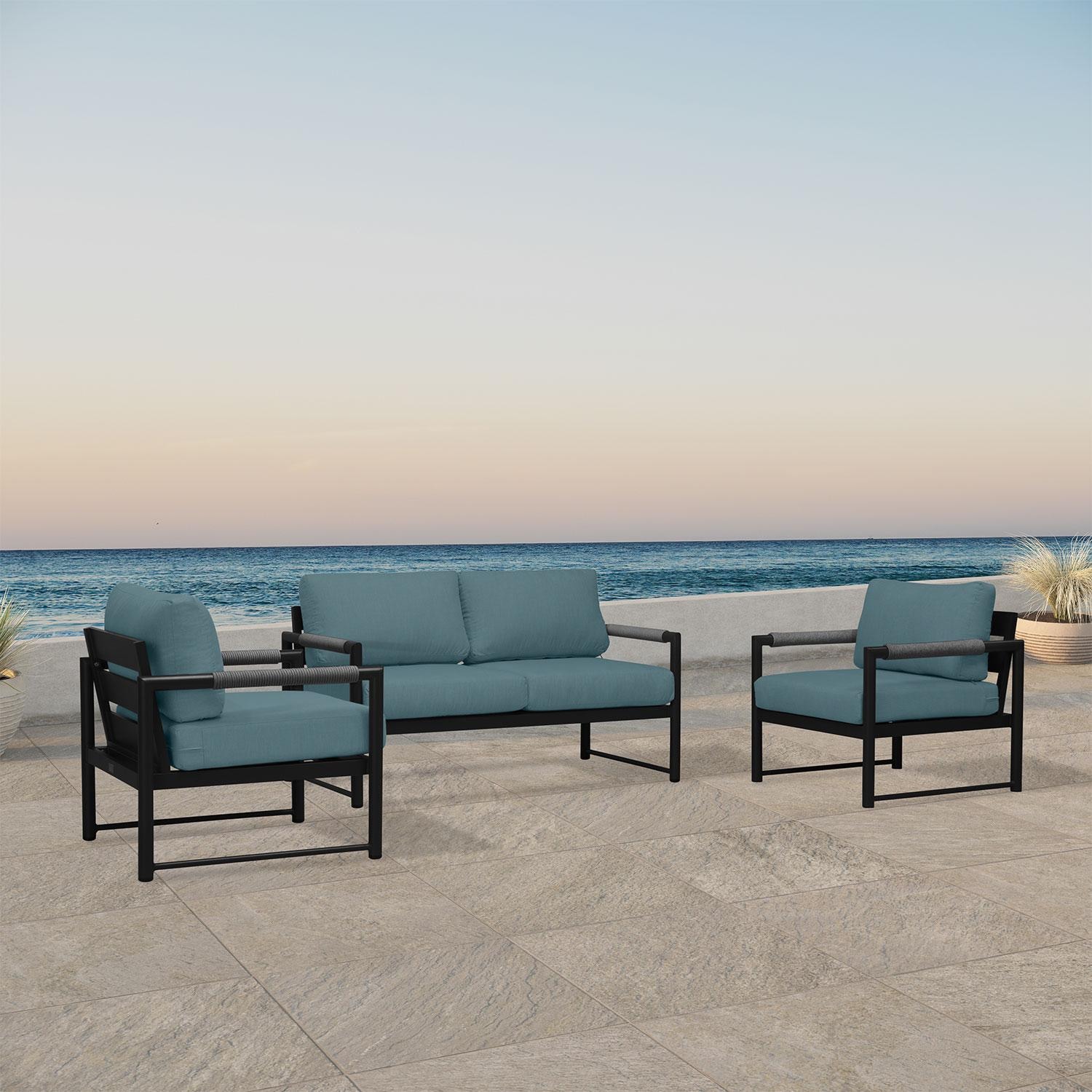 Avenue Bay 3 Pc Aluminum Seating Set in Black/Cast Lagoon by Lakeview Outdoor Designs : BBQGuys
