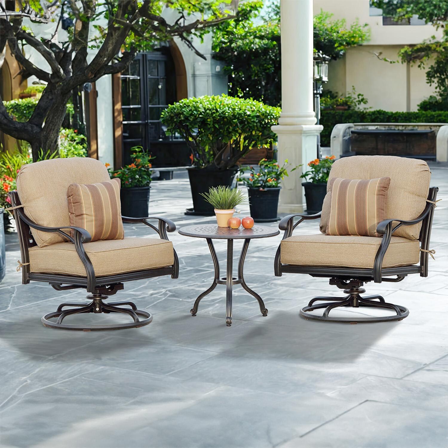 Nassau 3-Piece Patio Conversation Set with 24 Inch Round End Table and ...