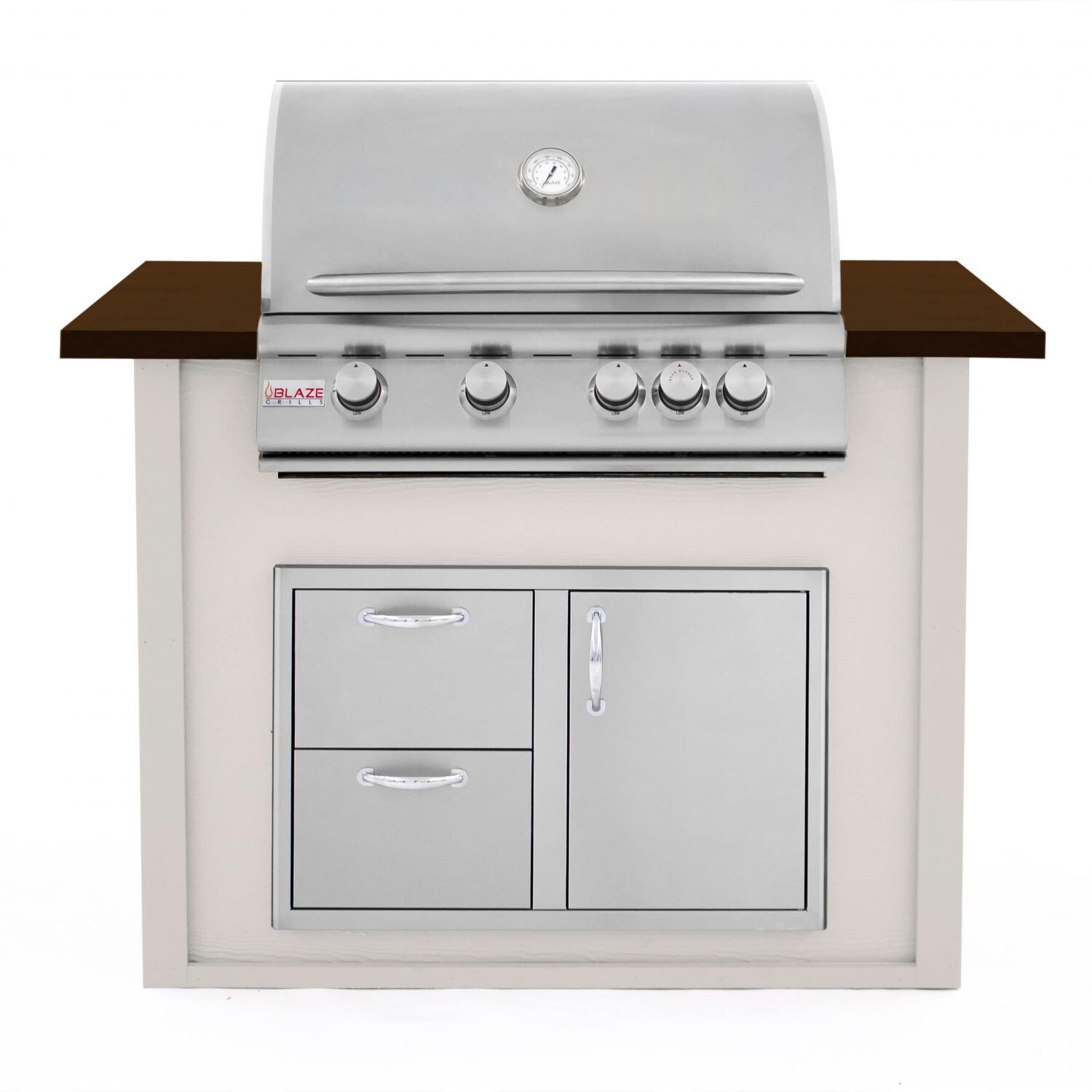 BBQGuys 4 Ft BBQ Island With Blaze 32-Inch Propane Gas Grill & Door/Drawer Combo - Greige/Brown ...