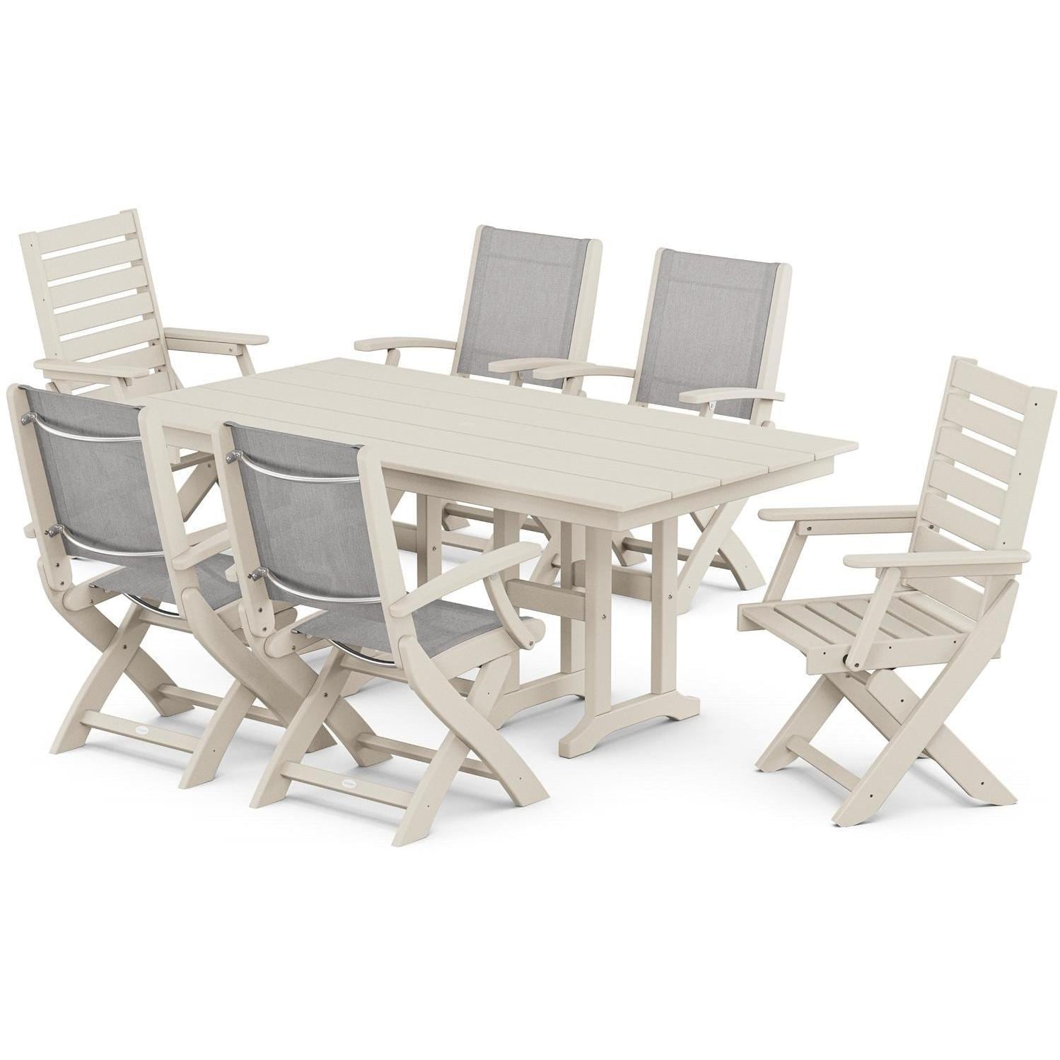 POLYWOOD x BBQGuys Creekside 7 Pc Recycled Plastic Dining Set W ...